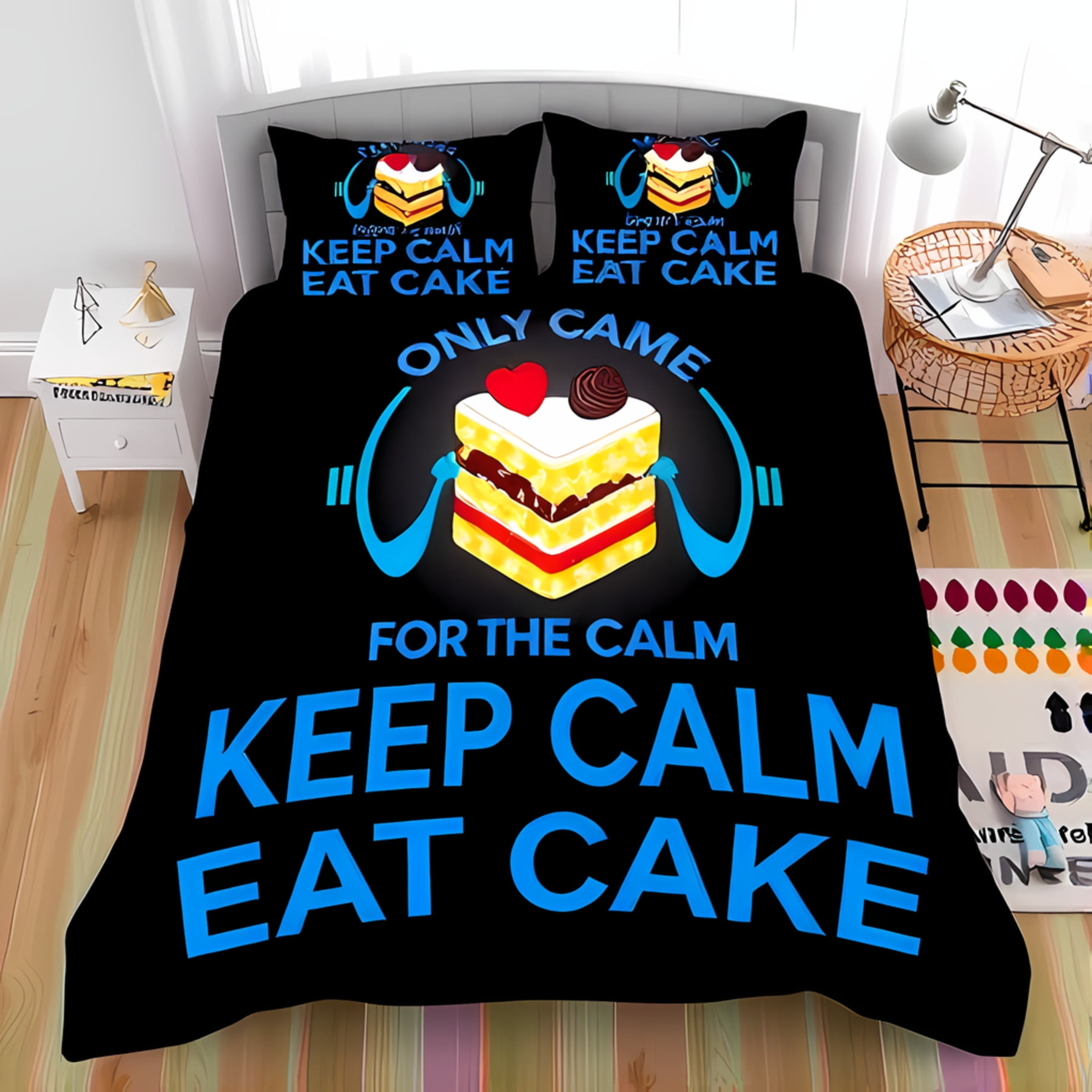 3-Piece Duvet Cover Set with Bold " KEEP CALM EAT CAKE " Graphic ...
