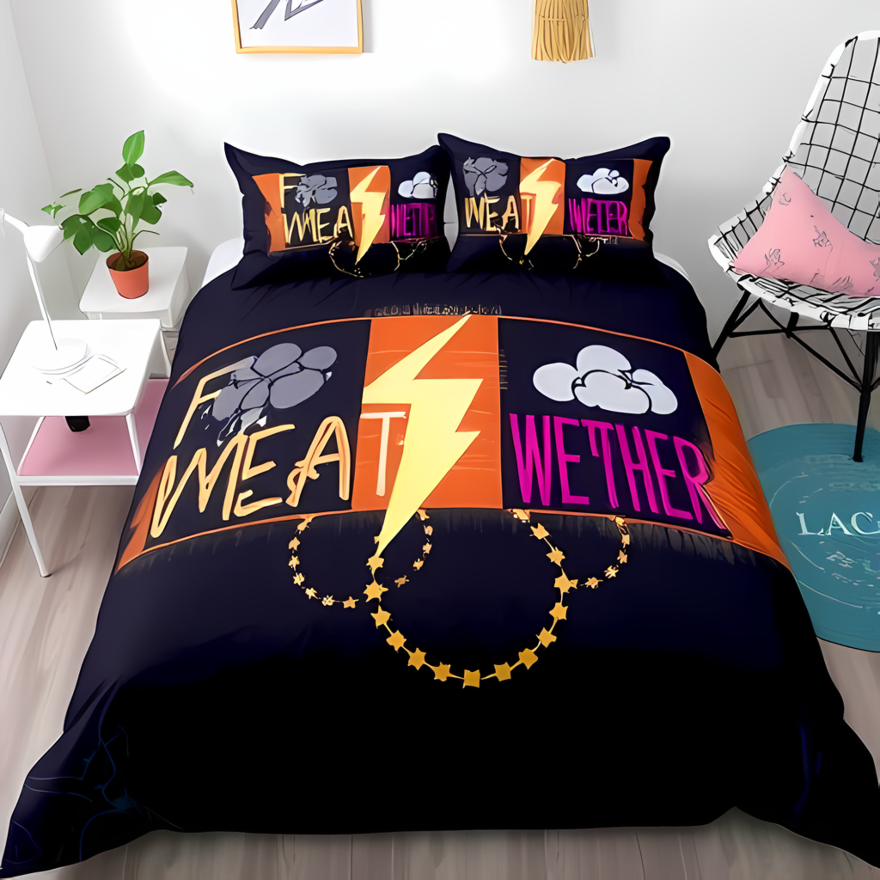 3-Piece Duvet Cover Set with Bold 'MEAT' & 'WETHER' Design Lightning ...