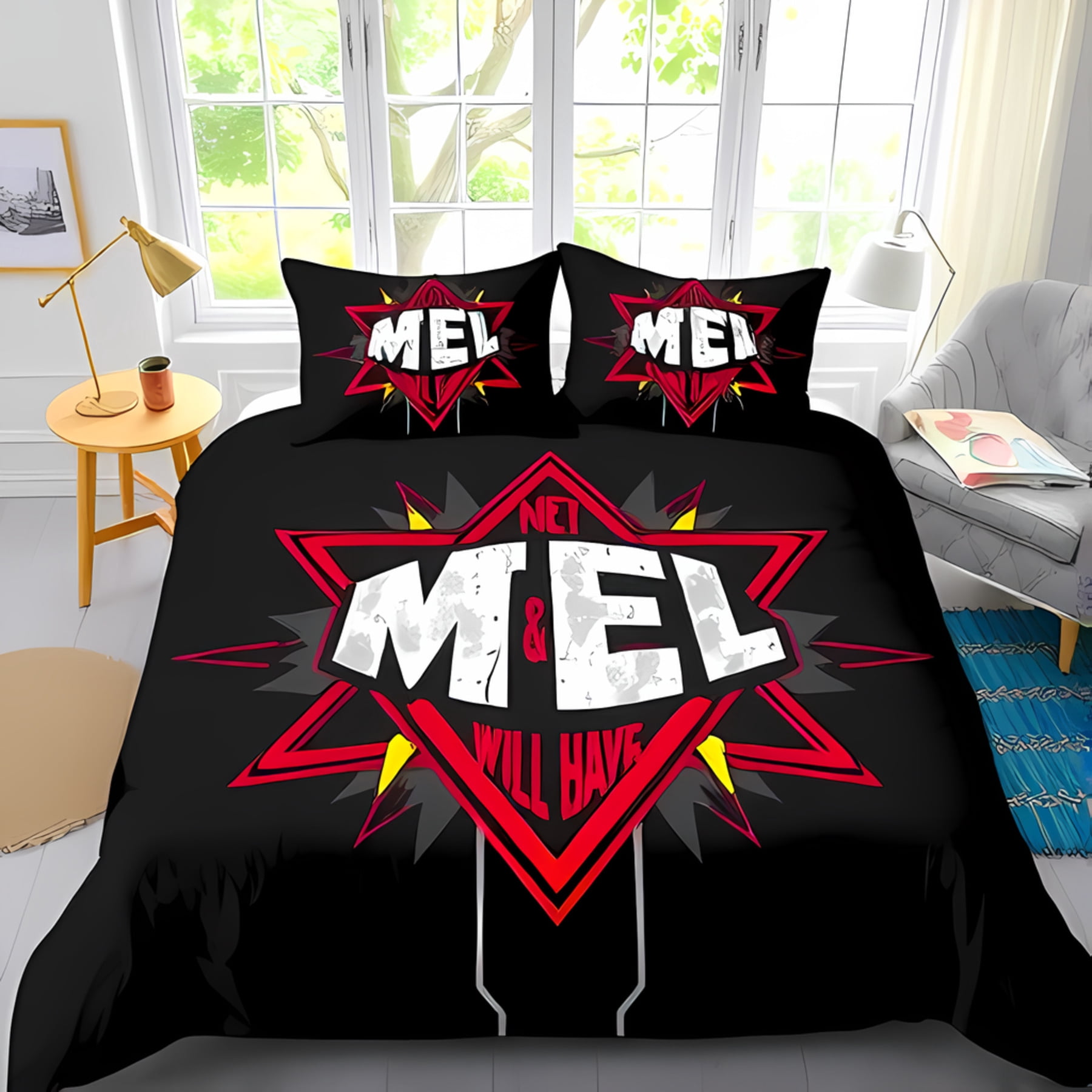 3-Piece Duvet Cover Set with Bold 'MEL' Graphic Design - Urban Rock ...