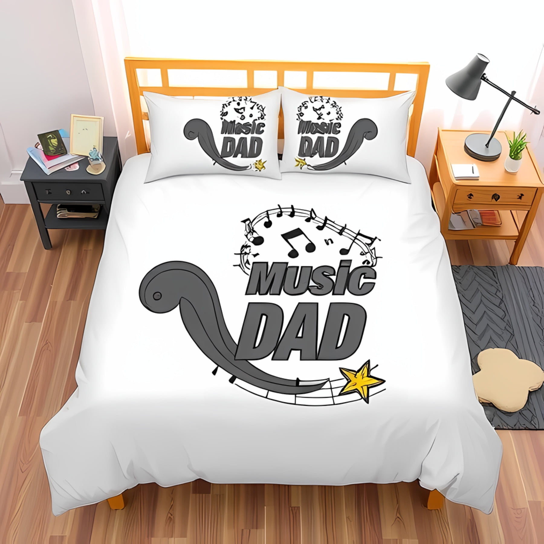 3-Piece Duvet Cover Set with Bold Musical Note Design & 'MUSIC DAD ...