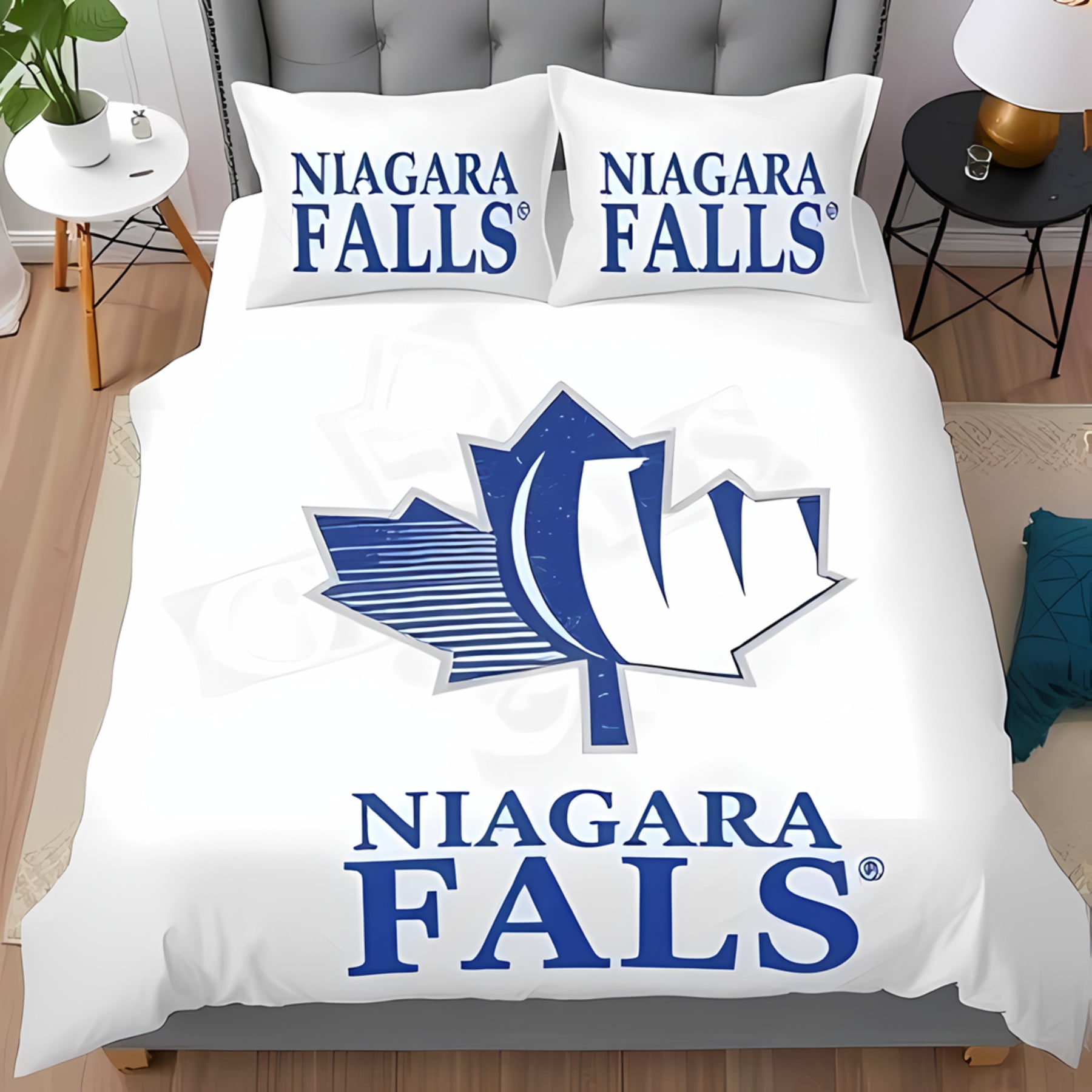 3-Piece Duvet Cover Set with Bold 'NIAGARA FALLS' Design and Accent ...