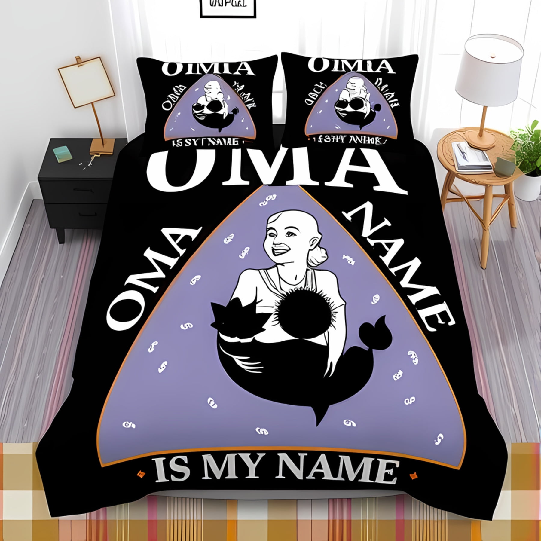 3-Piece Duvet Cover Set with Bold 'Oma' & 'Name' Text Motif Whimsical ...