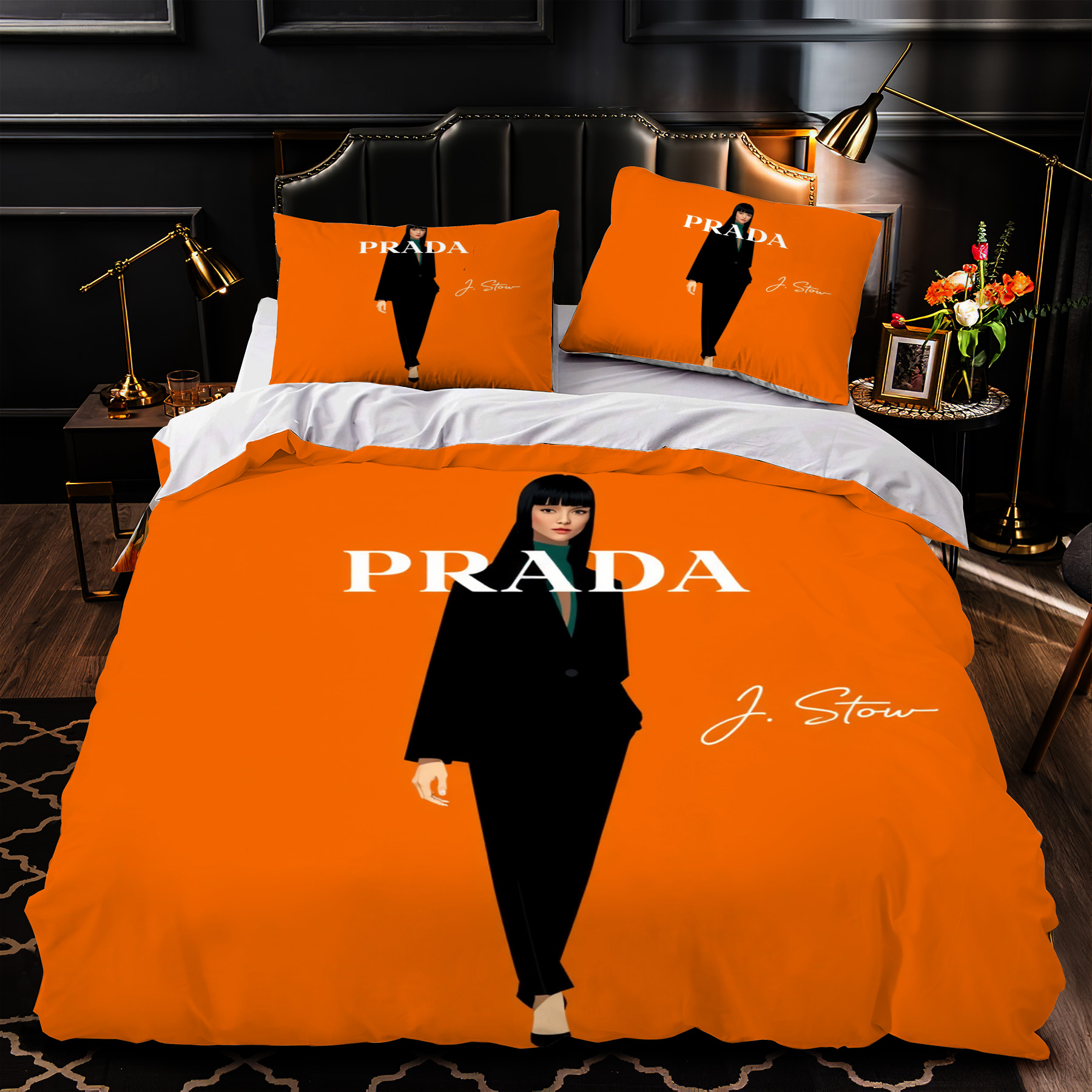3-Piece Duvet Cover Set with Bold Orange Bedding Featuring Iconic ...