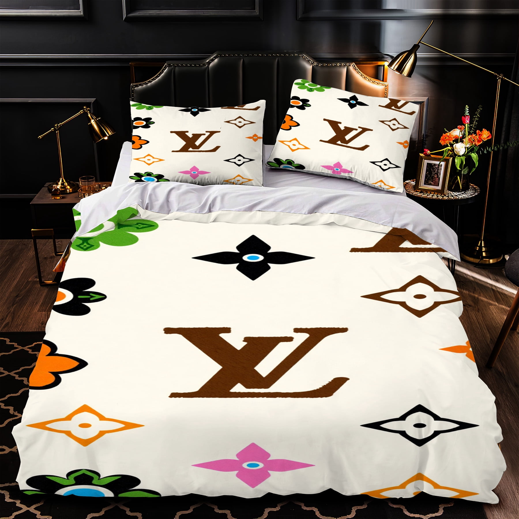 3-Piece Duvet Cover Set with Bold Pattern in Brown and Blue Elegant ...