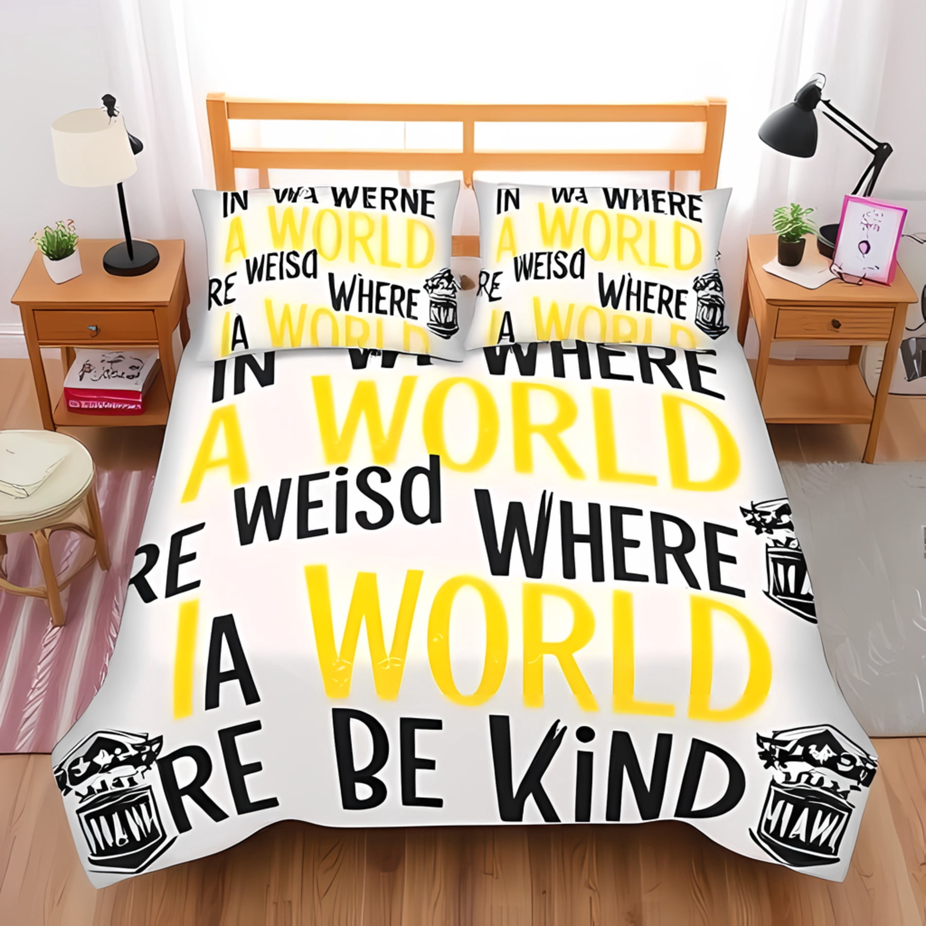 3-Piece Duvet Cover Set with Bold Positive Text Design - " A World ...