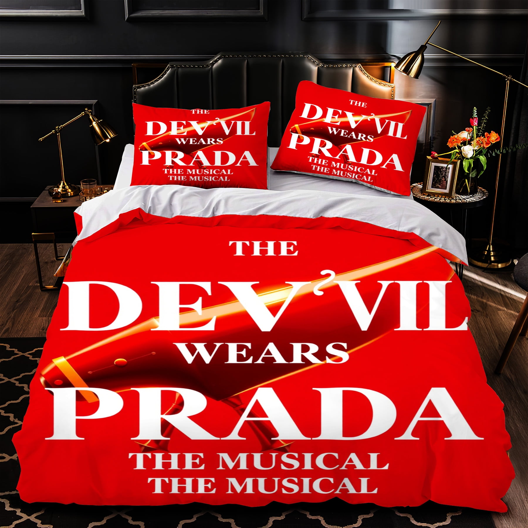 3-Piece Duvet Cover Set with Bold Red Bedding Featuring Text Design ...