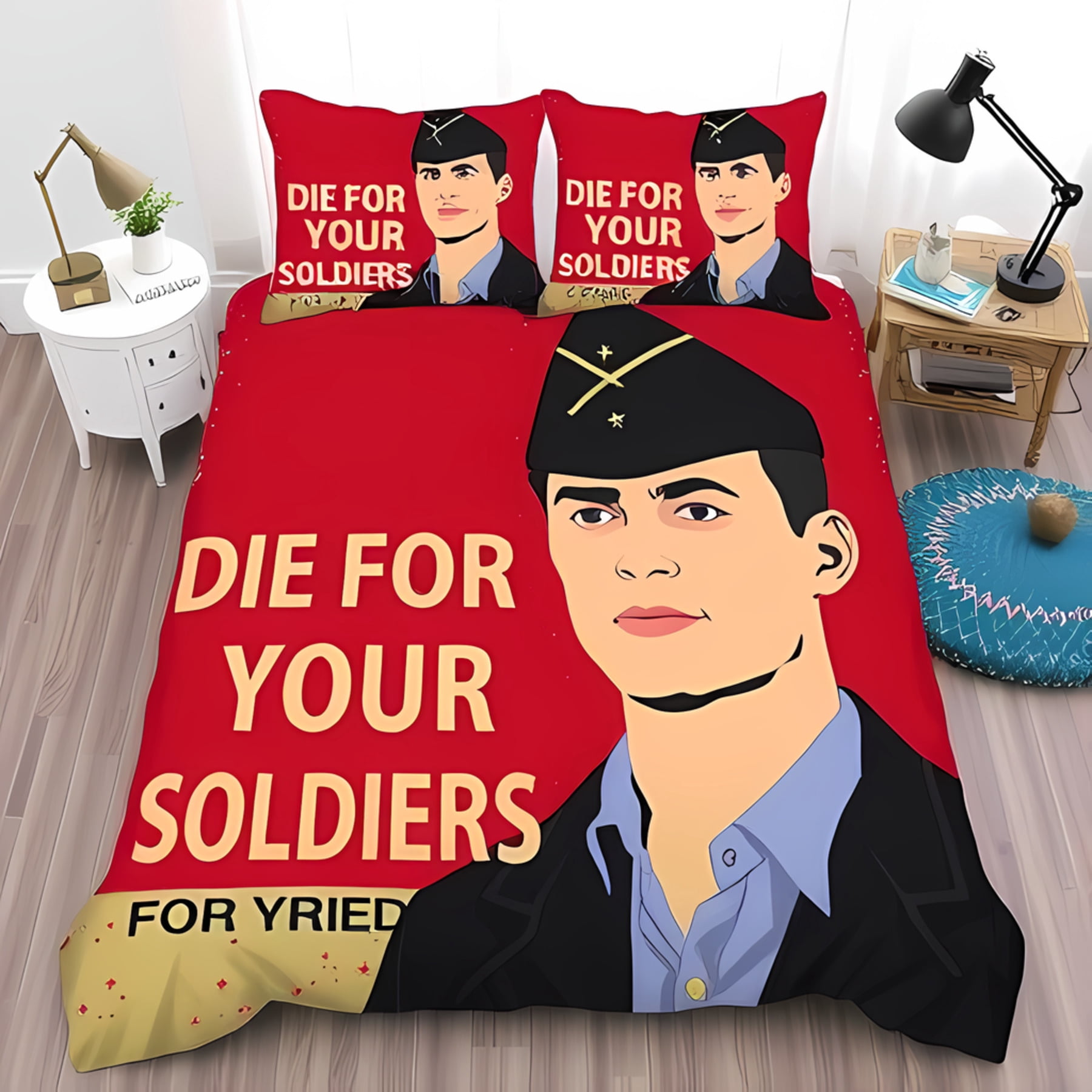 3-Piece Duvet Cover Set with Bold Red Graphic Design Featuring Portrait ...