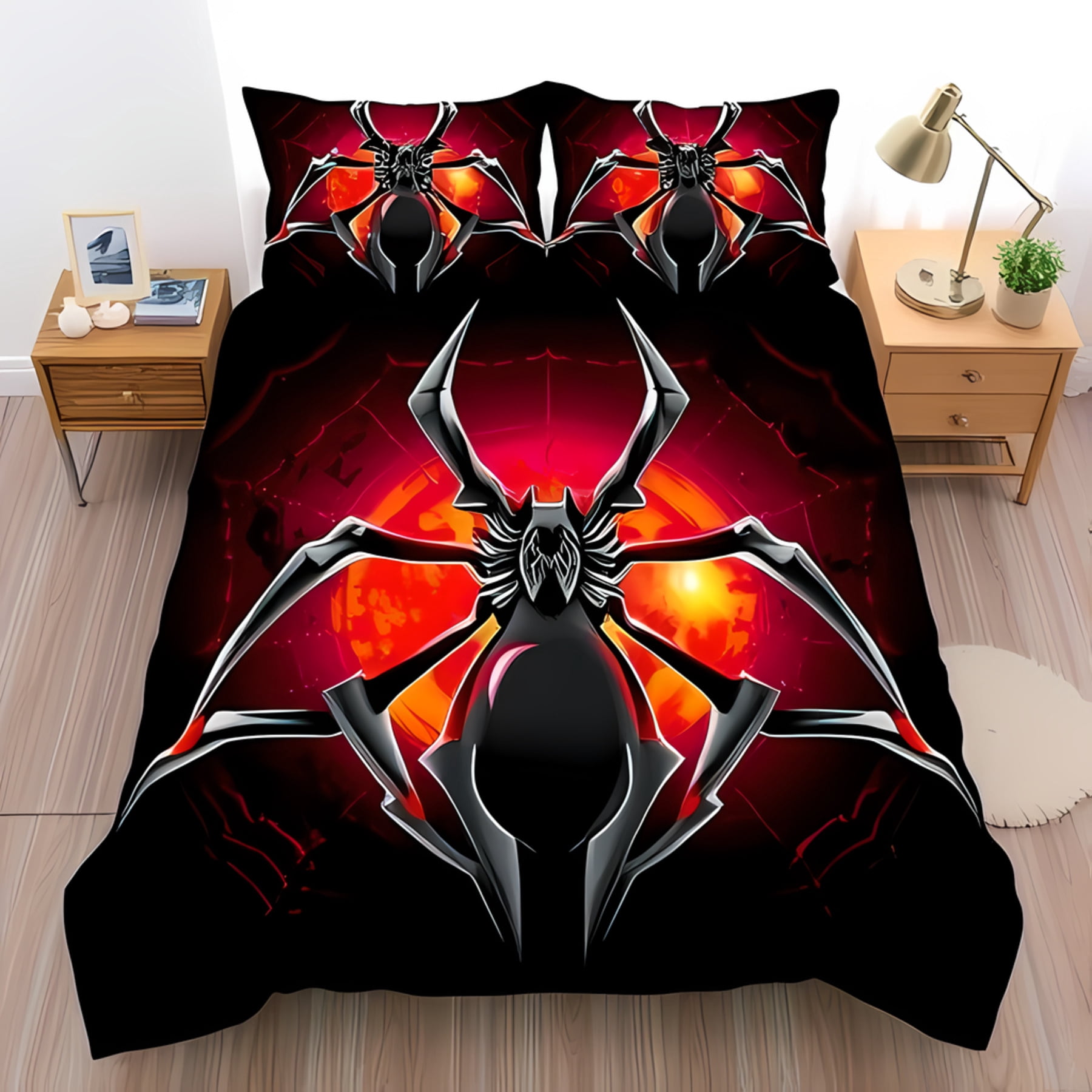 3-Piece Duvet Cover Set with Bold Spider Design - Gothic Style Bedding ...