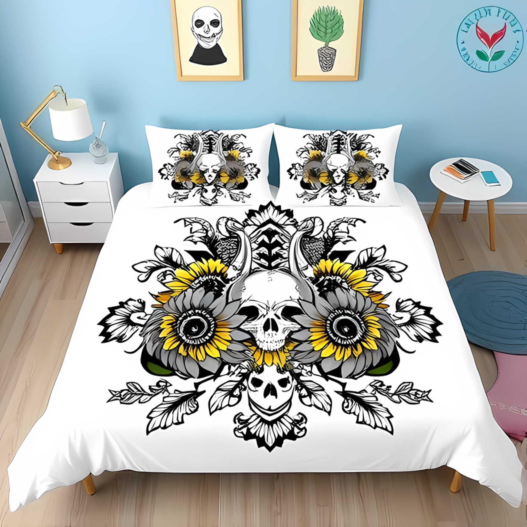 3-Piece Duvet Cover Set with Bold & Sunflower Design - Edgy Home Décor for a Cozy Bedroom ...