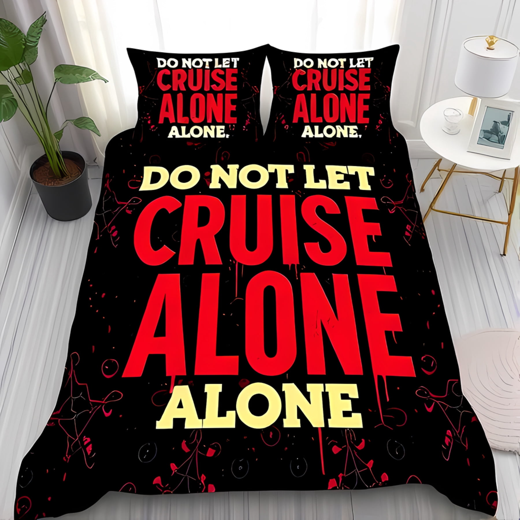3-Piece Duvet Cover Set with Bold Text Design - "DO NOT LET CRUISE ...
