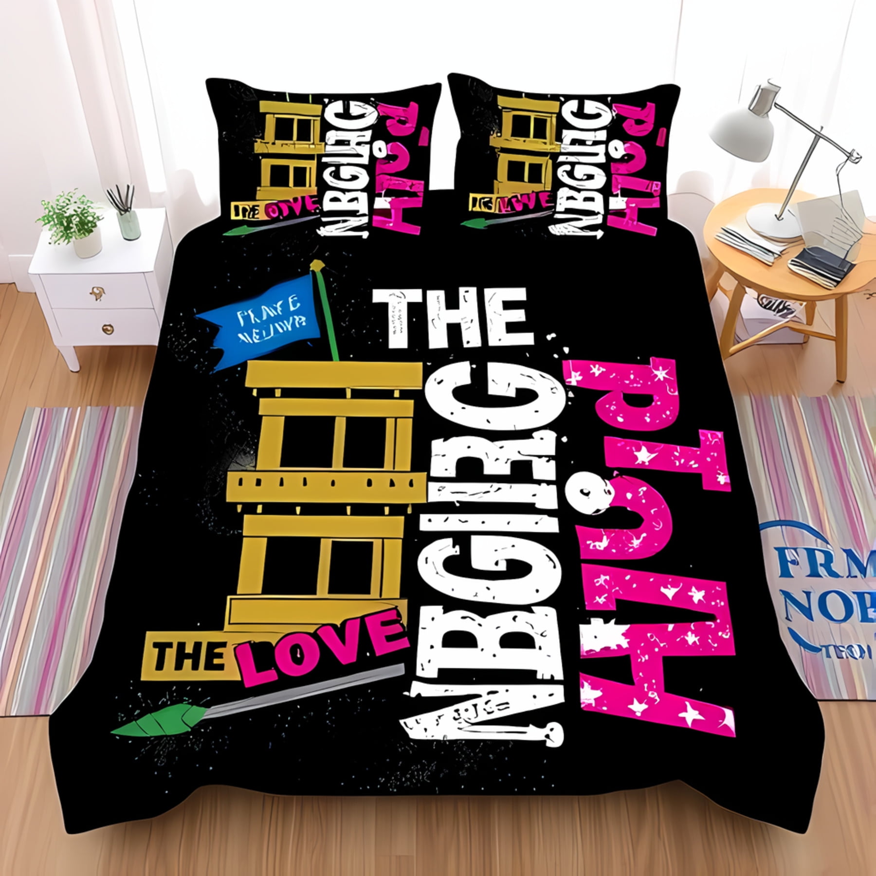 3-Piece Duvet Cover Set with Bold Typography Design Colorful Modern ...
