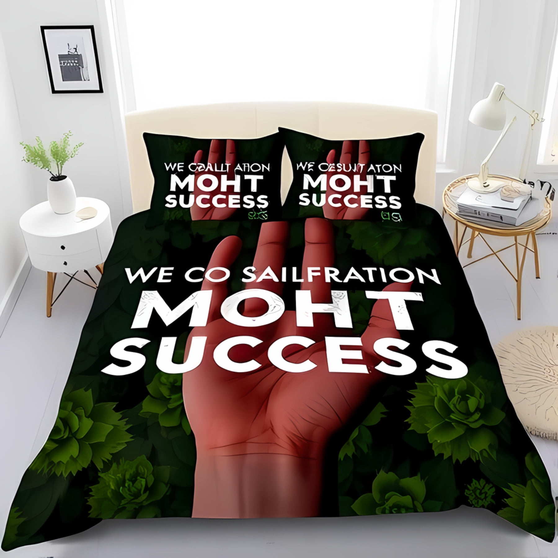 3-Piece Duvet Cover Set with Botanical Design & Motivational Words ...