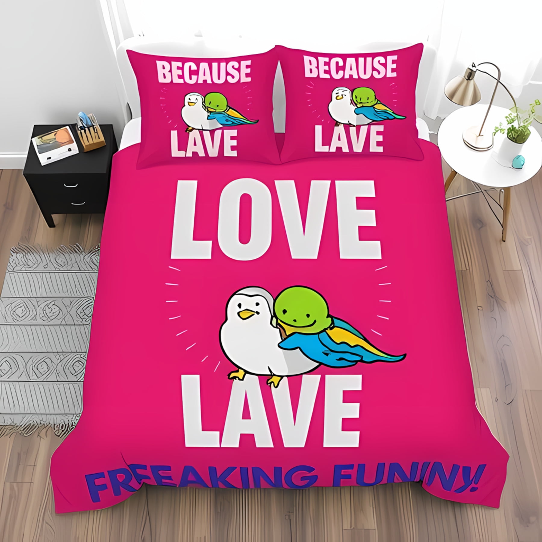 3-Piece Duvet Cover Set with Bright Pink Bedspread Featuring Whimsical ...