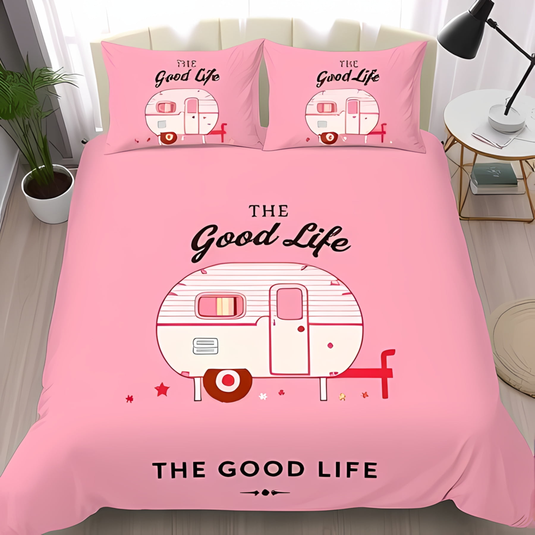 3-Piece Duvet Cover Set with Bright Pink Comforter Featuring 'THE GOOD ...