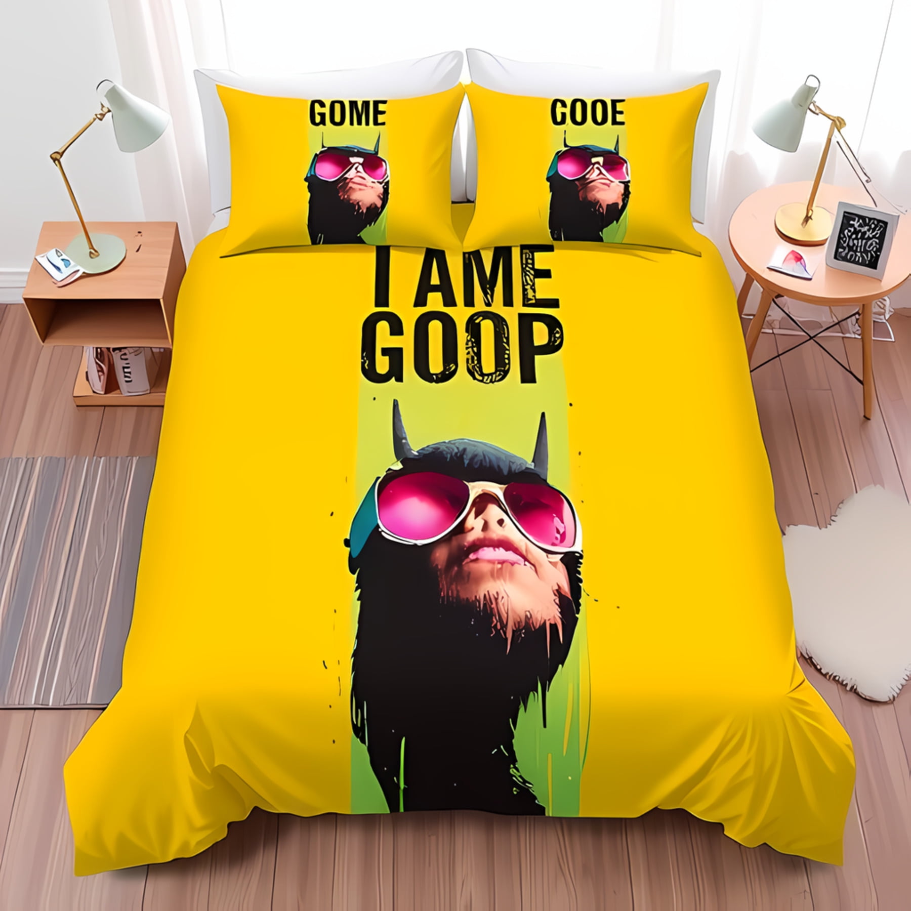 3-Piece Duvet Cover Set with Bright Yellow Graphic Design Featuring 'I ...