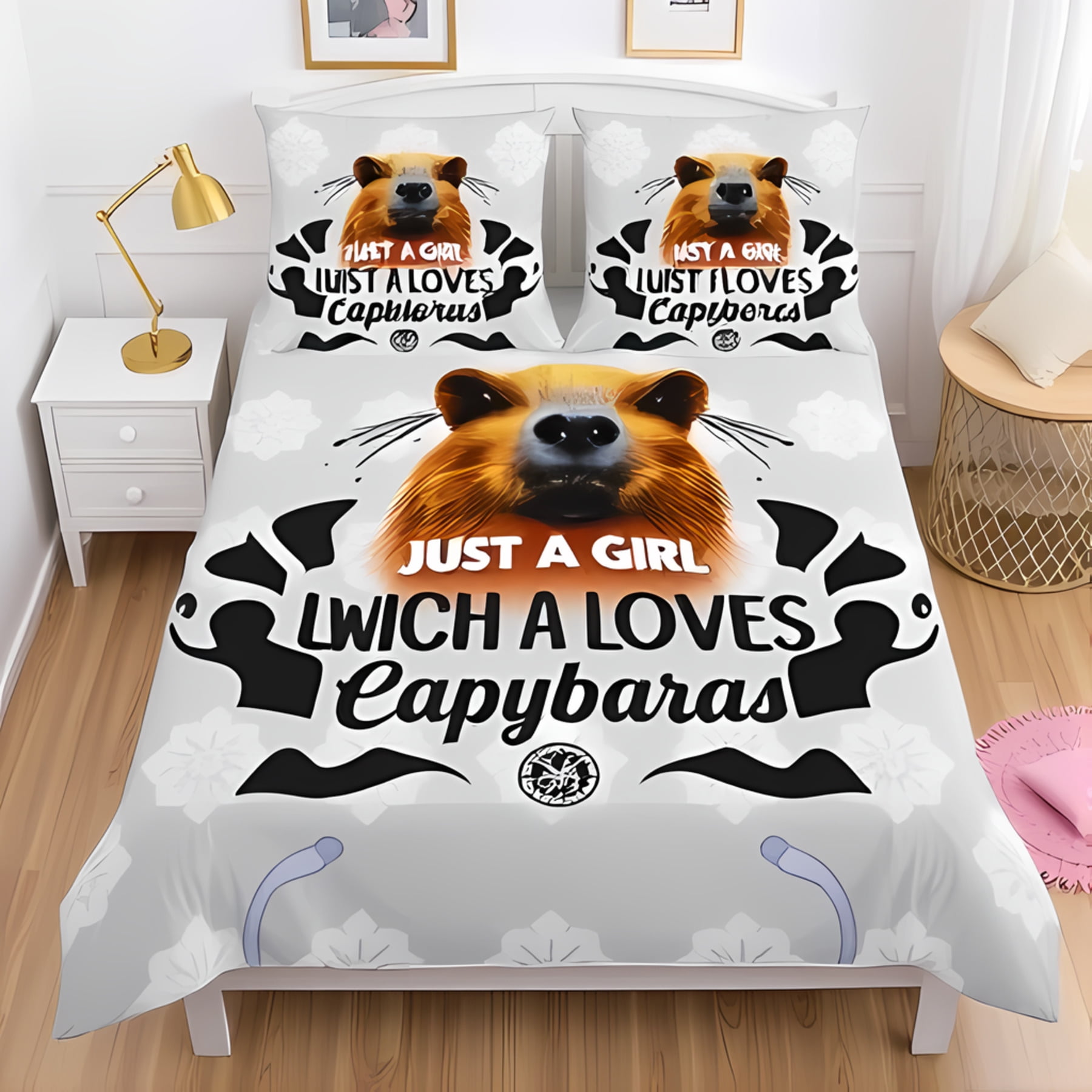 3-Piece Duvet Cover Set with Capybara Face & Floral Motifs - " Just a ...