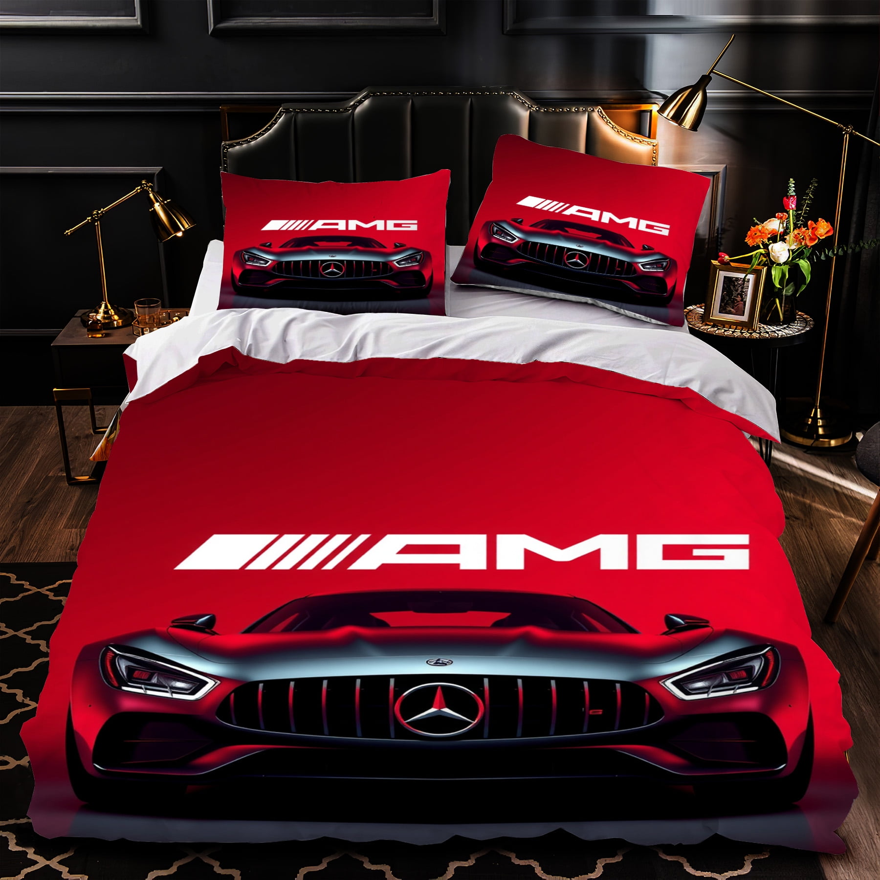 3-Piece Duvet Cover Set with Car Design Red and Black Theme Luxurious ...