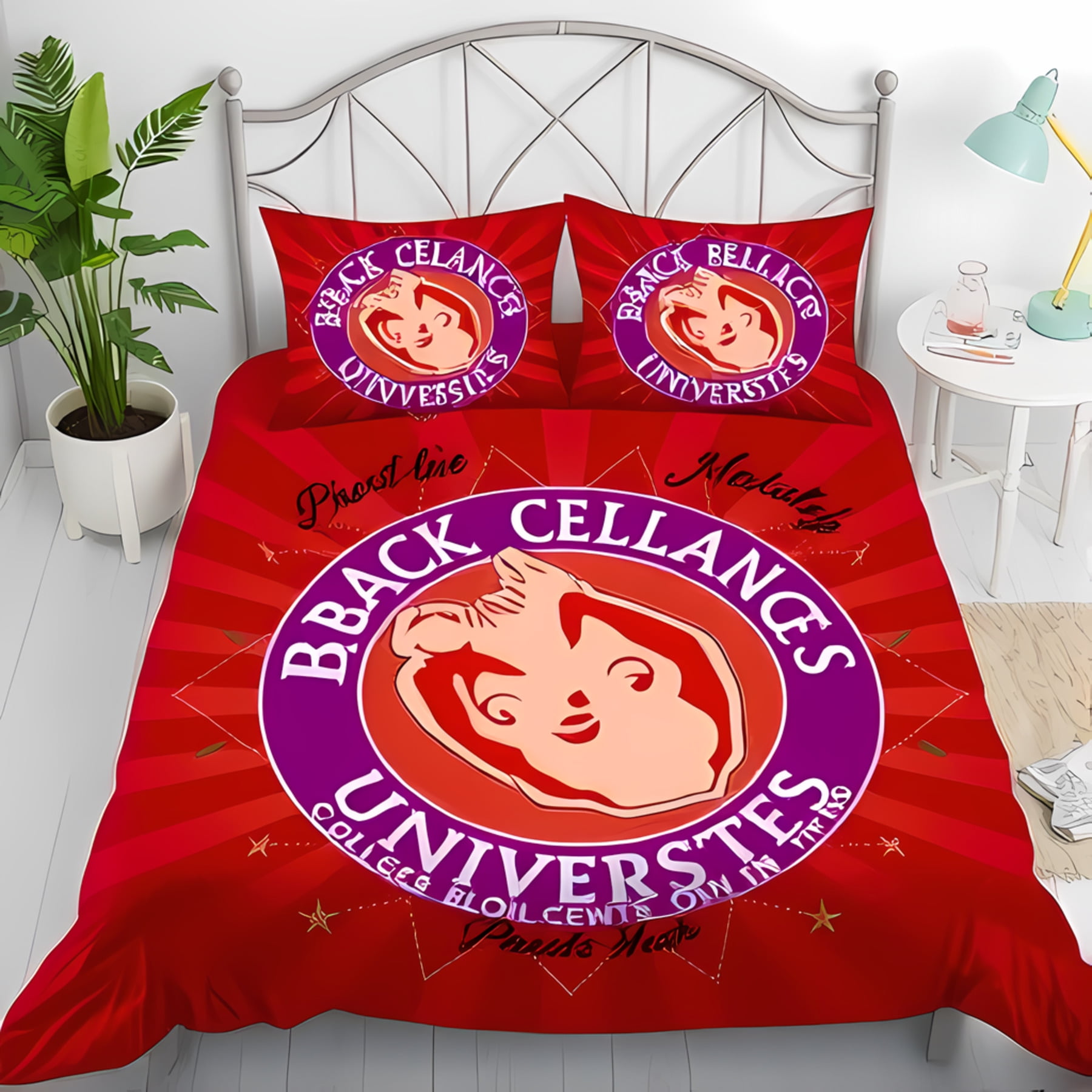 3-Piece Duvet Cover Set with Cartoon Character Design Bold Red Bedding ...