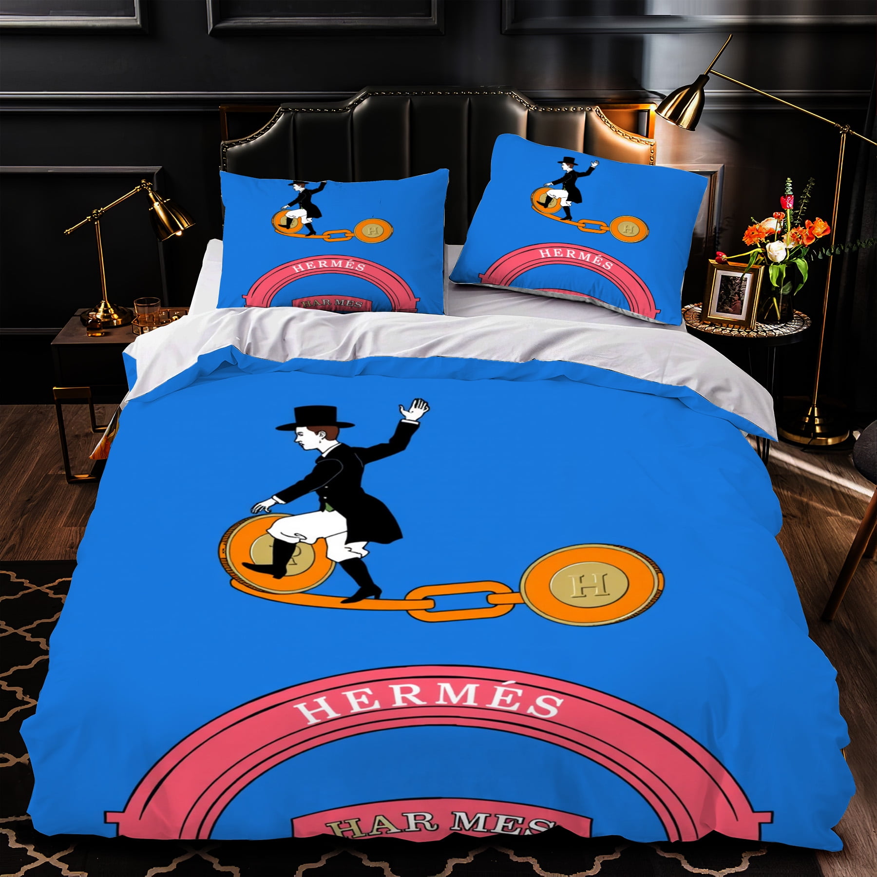 3-Piece Duvet Cover Set with Cartoon Character Riding Key Design Blue ...