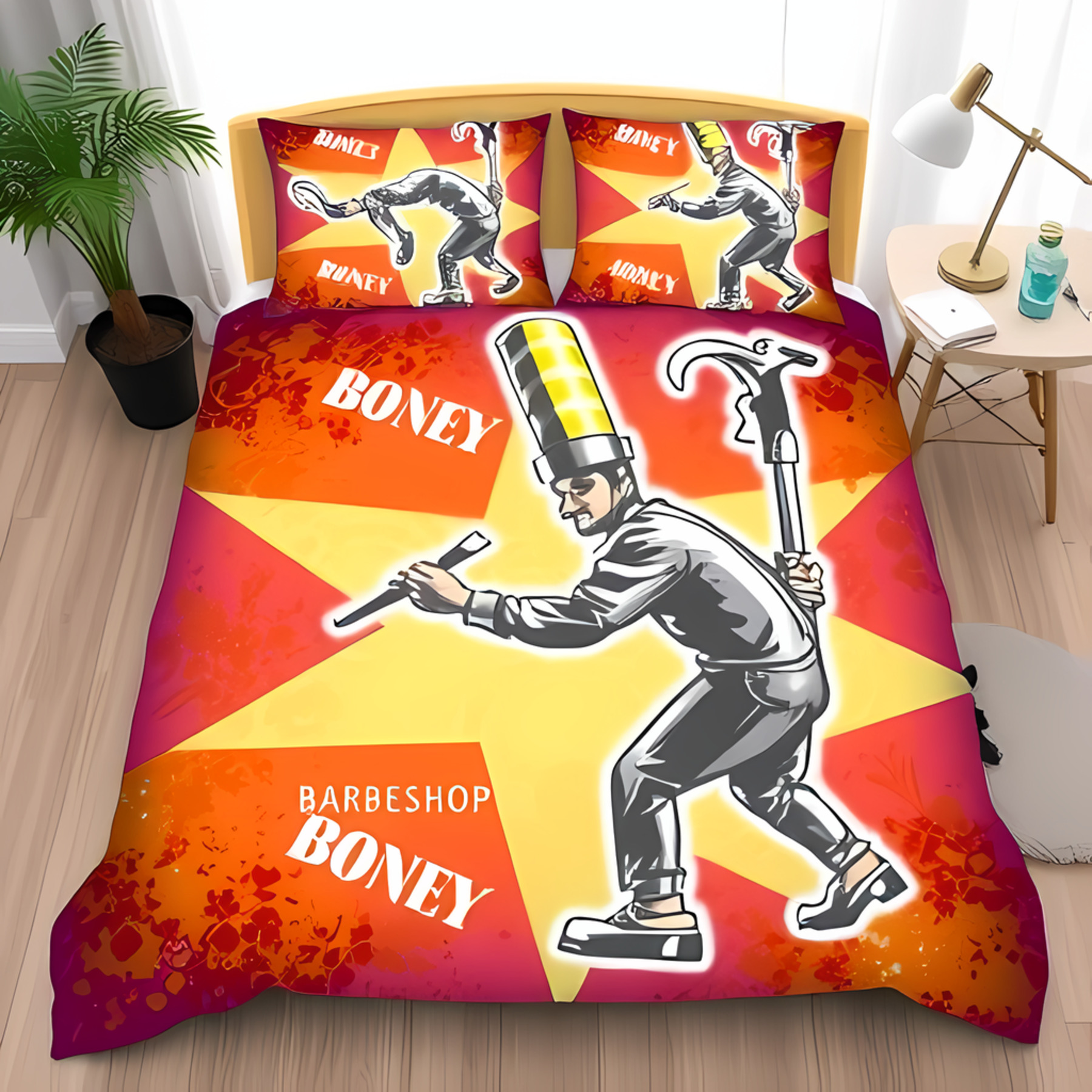 3-Piece Duvet Cover Set with Cartoon Design Pattern in Yellow & Orange ...