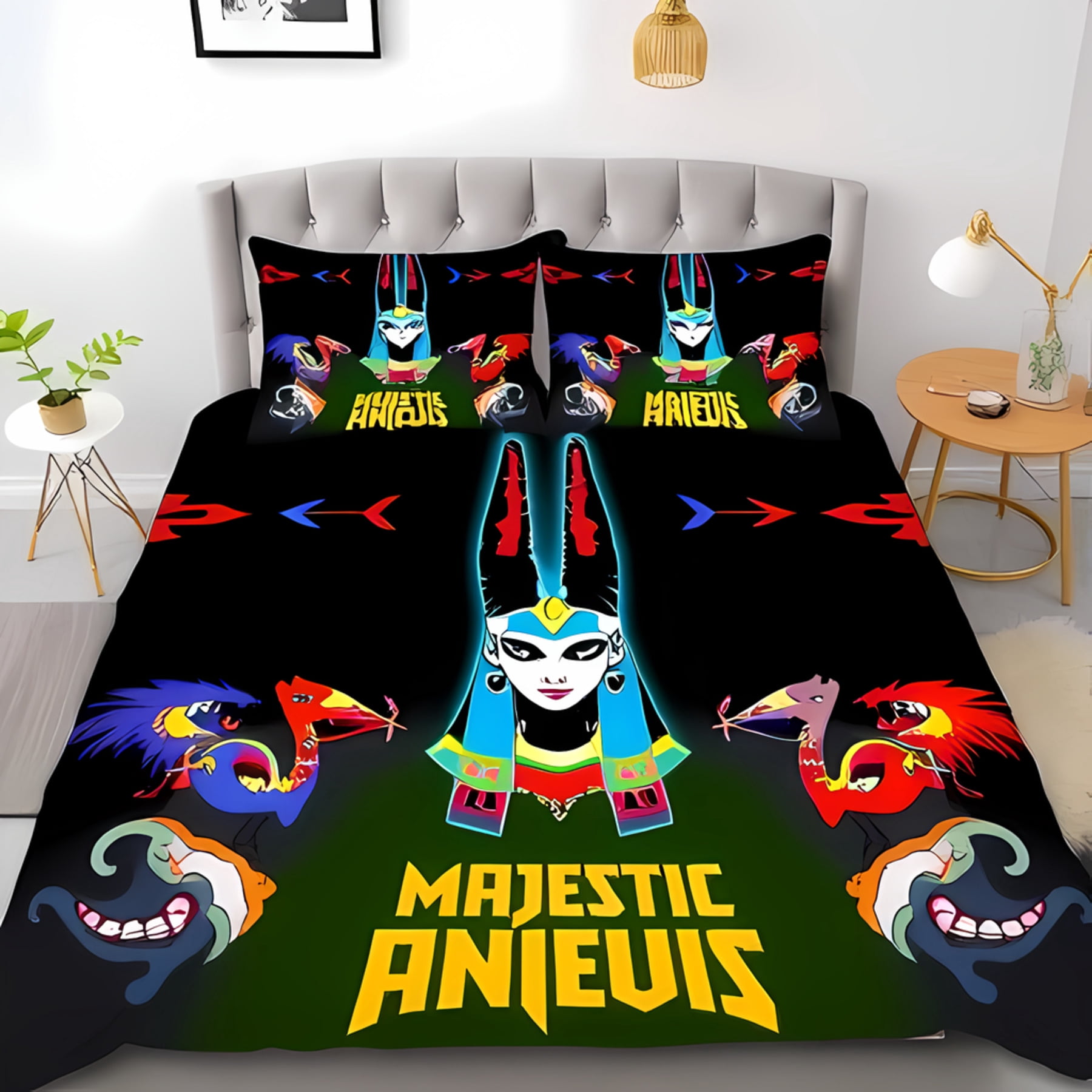3-Piece Duvet Cover Set with Cartoon Dragon Creatures & Majestic ...