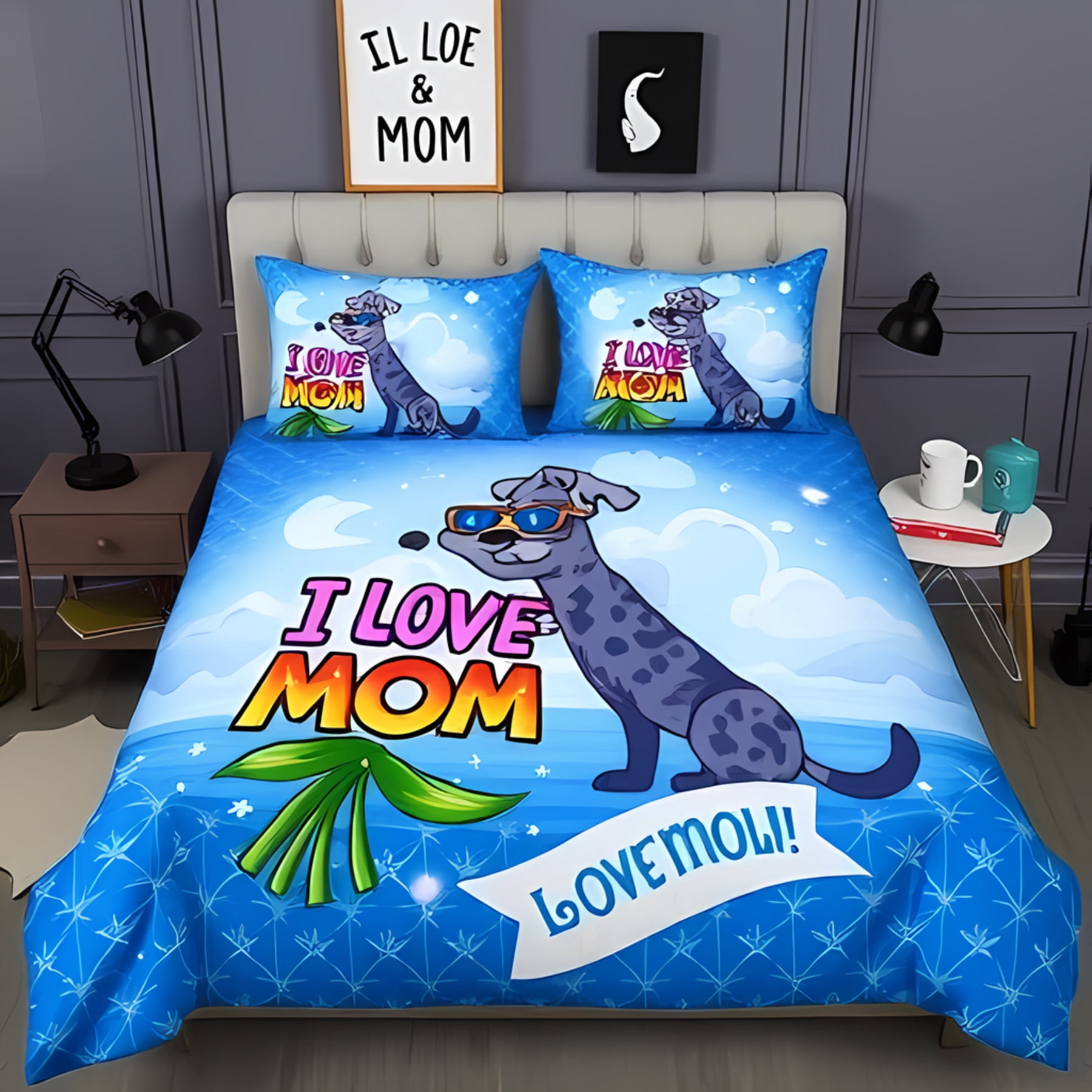 3-Piece Duvet Cover Set with Cartoon Giraffe Design Blue Bedding ...