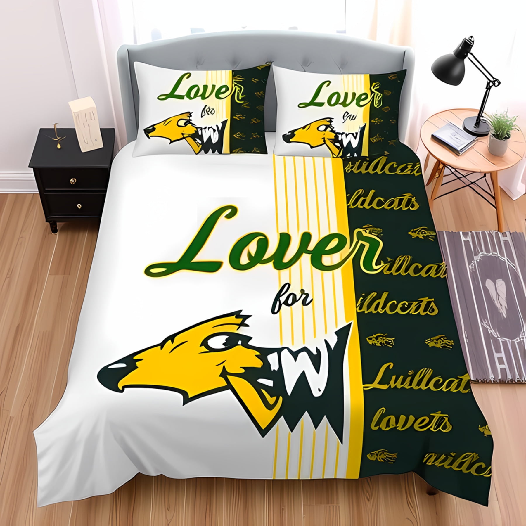 3-Piece Duvet Cover Set with Cartoon Wildcat Mascot Design Vibrant ...