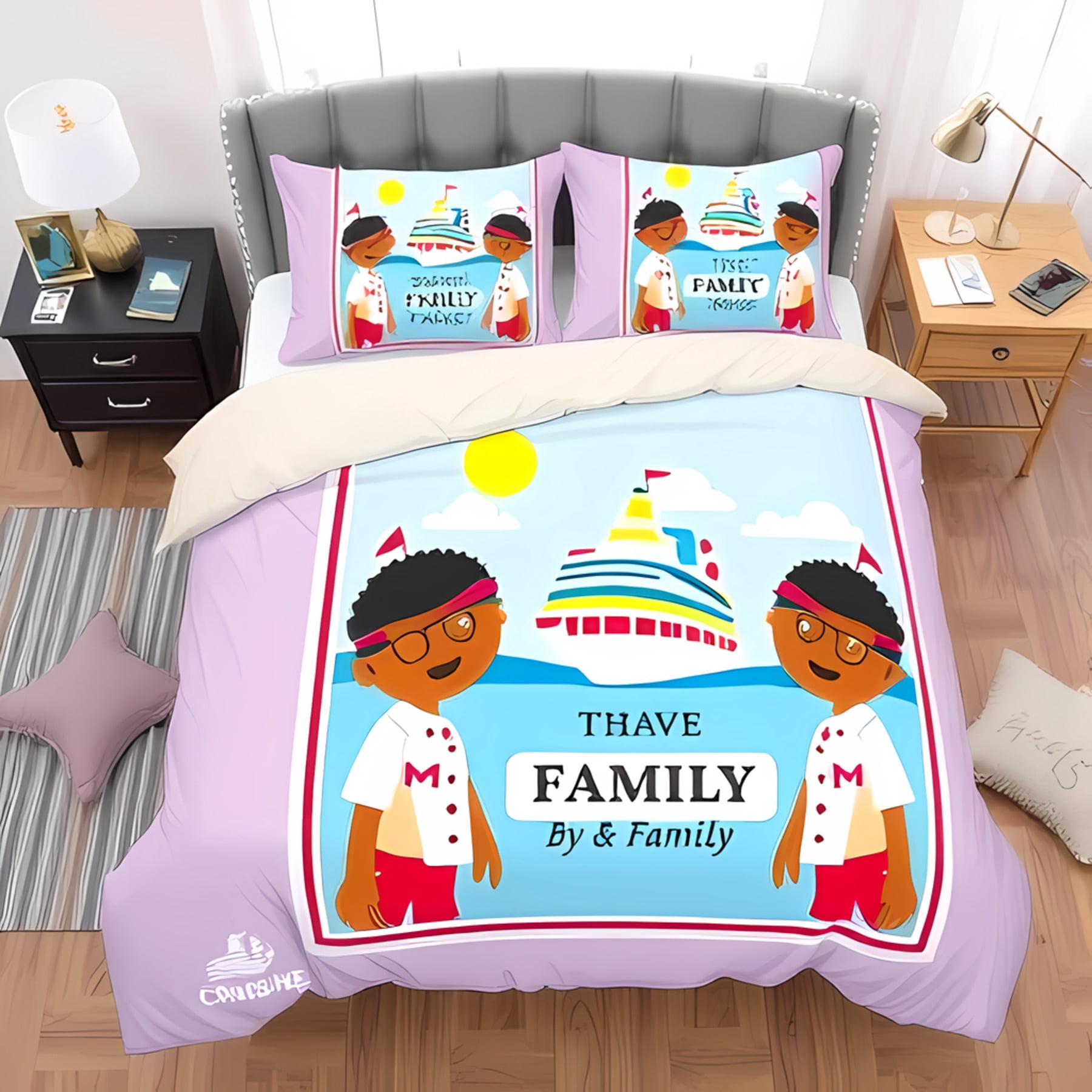 3-Piece Duvet Cover Set with Cheerful Boys in Matching Outfits ...