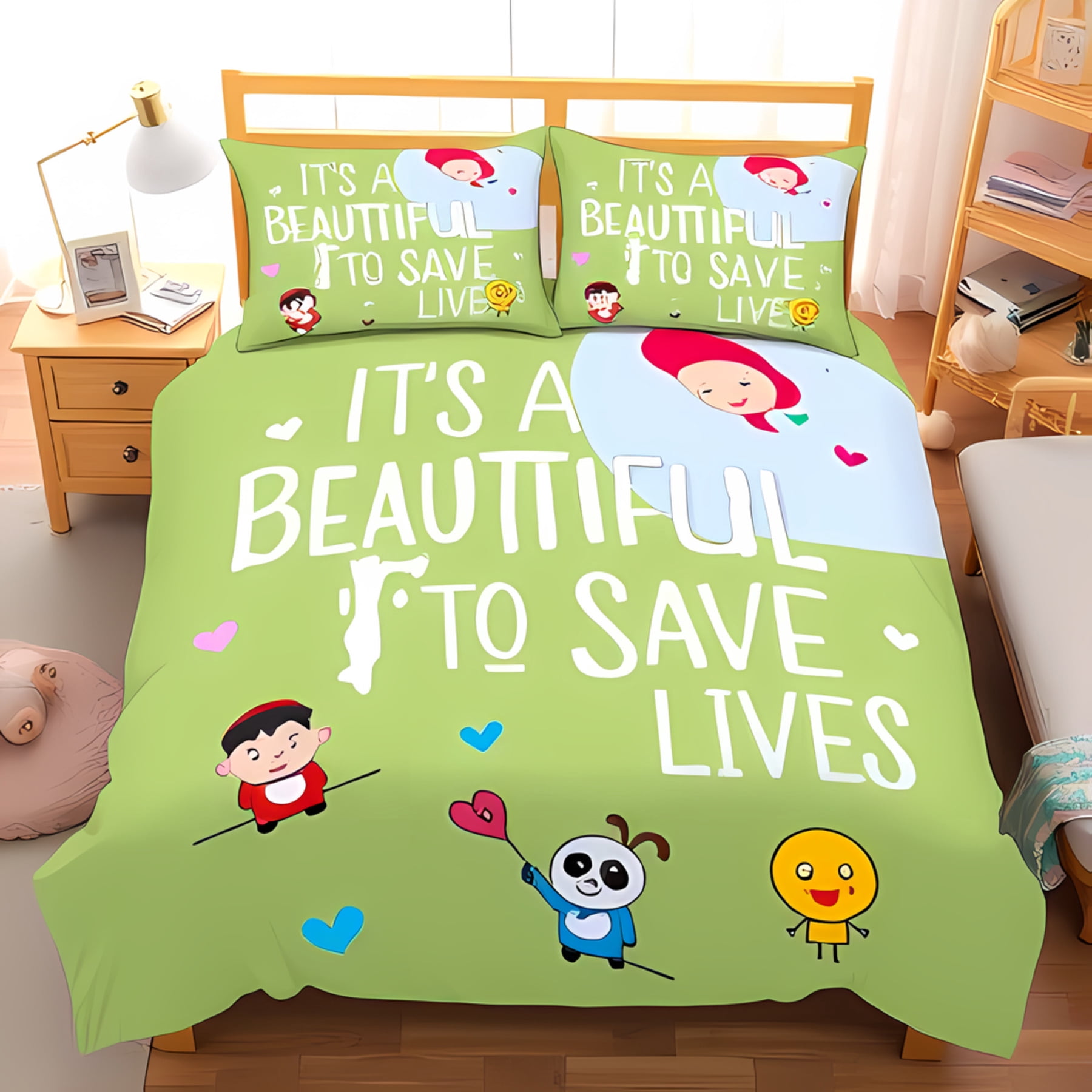 3-Piece Duvet Cover Set with Cheerful Cartoon Characters - Panda ...