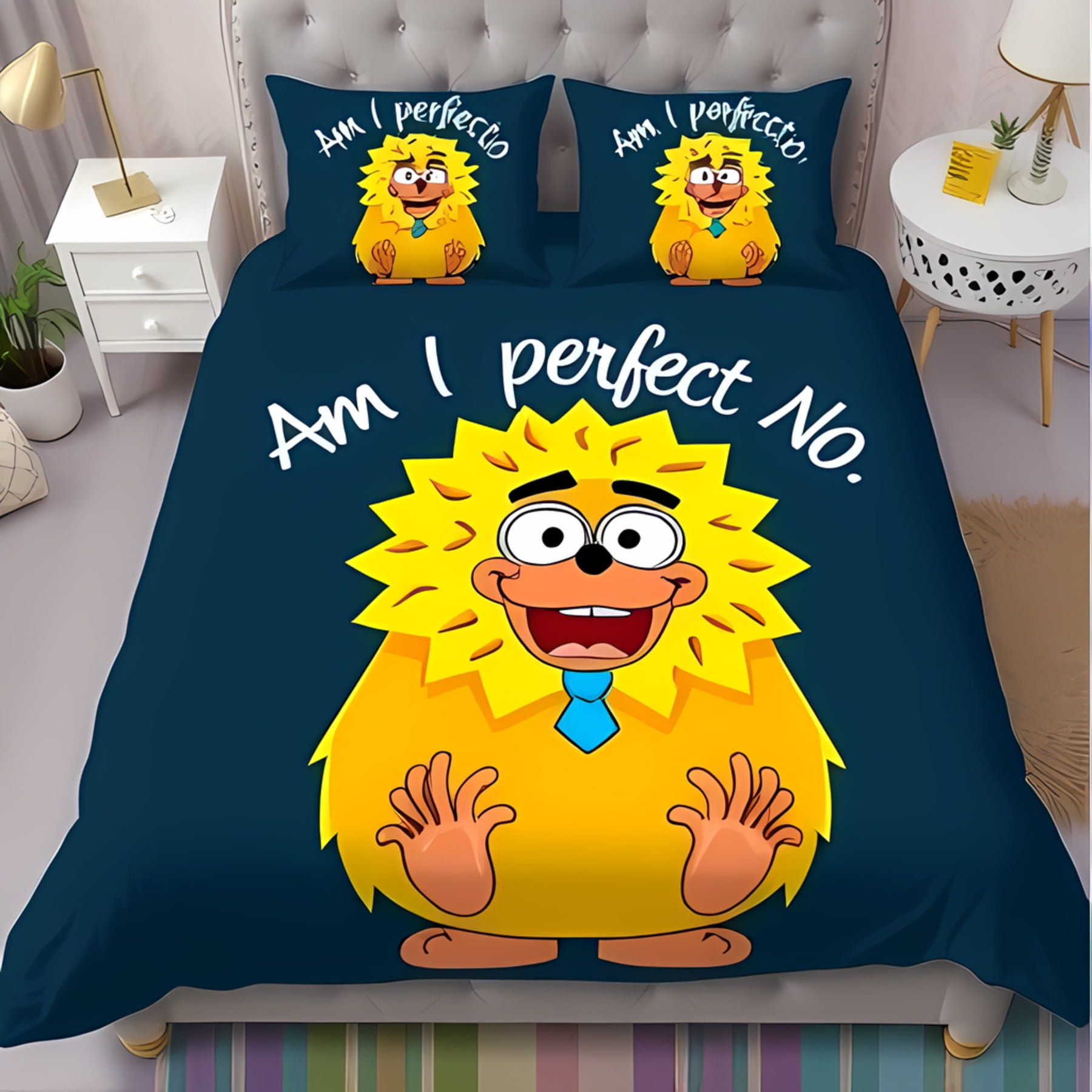 3-Piece Duvet Cover Set with Cheerful Cartoon Lion Design Bright Yellow ...