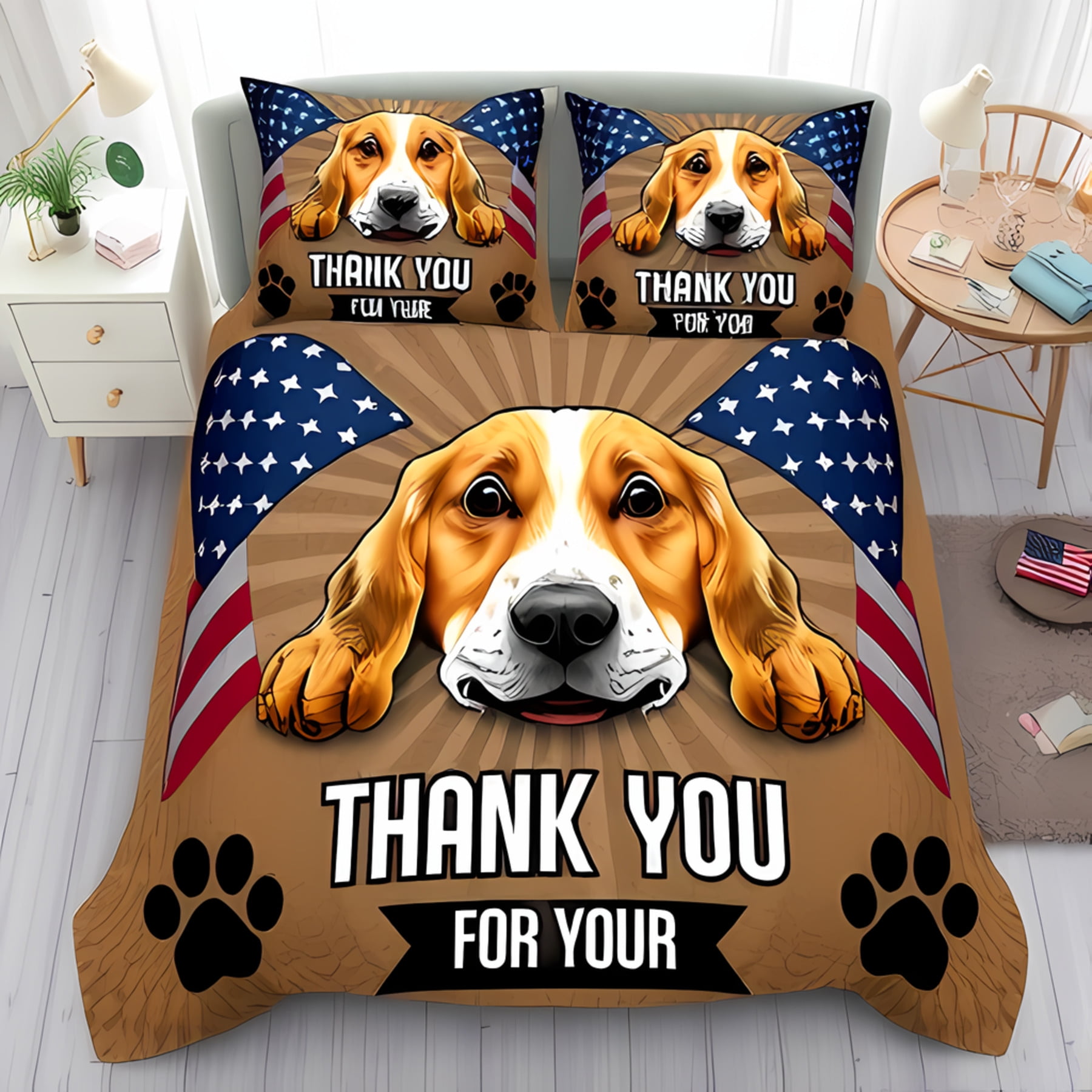 3-Piece Duvet Cover Set with Cheerful Design " Thank You " Phrase and ...