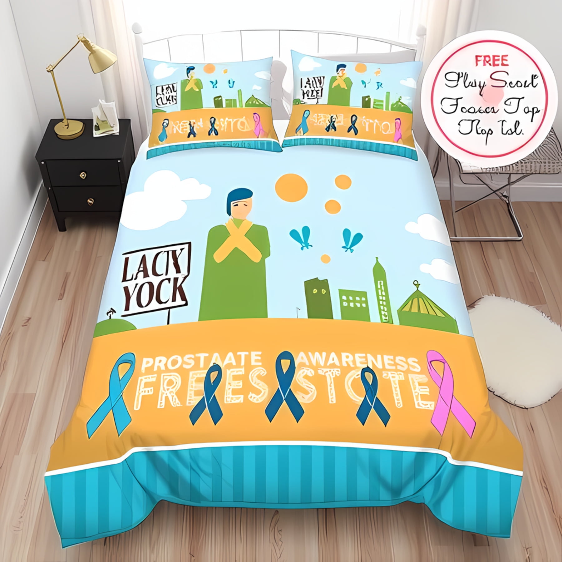 3-Piece Duvet Cover Set with Cheerful Prostate Awareness Design Teal ...