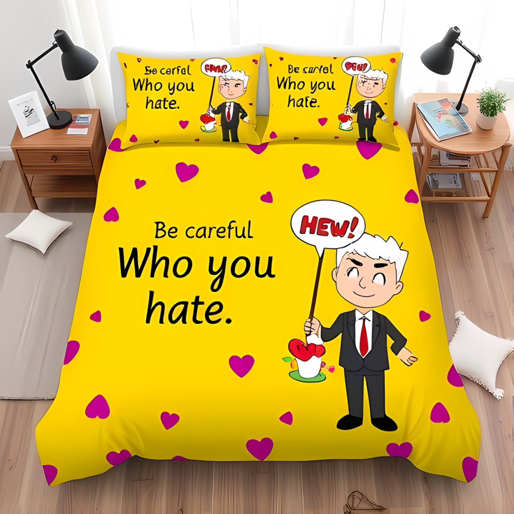 3-Piece Duvet Cover Set with Cheerful Yellow Background & Playful ...