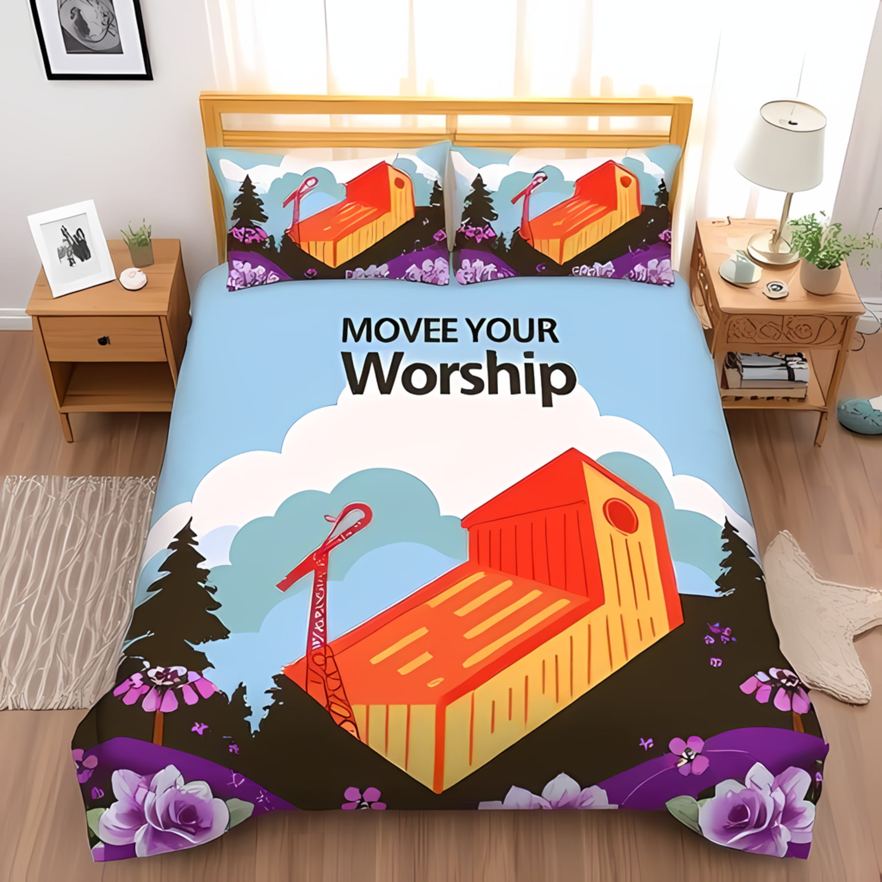 3-Piece Duvet Cover Set with Colorful Barn Design Rustic Clouds & Pine ...