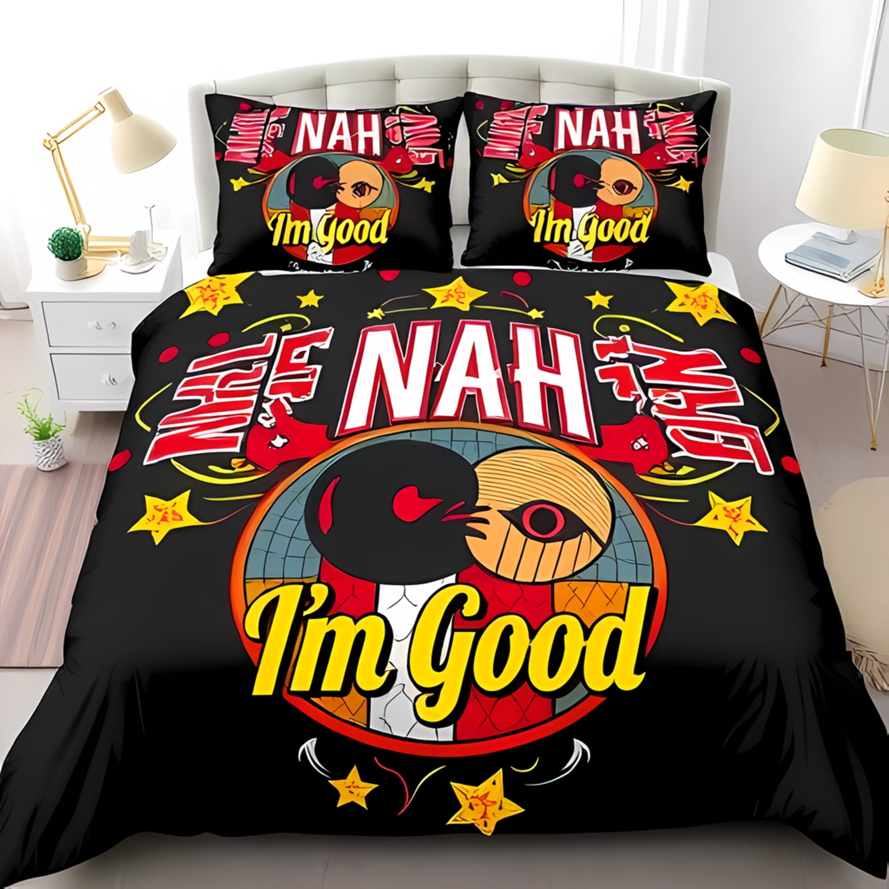 3-Piece Duvet Cover Set with Colorful Boxing Characters Stars & 'NAH ...