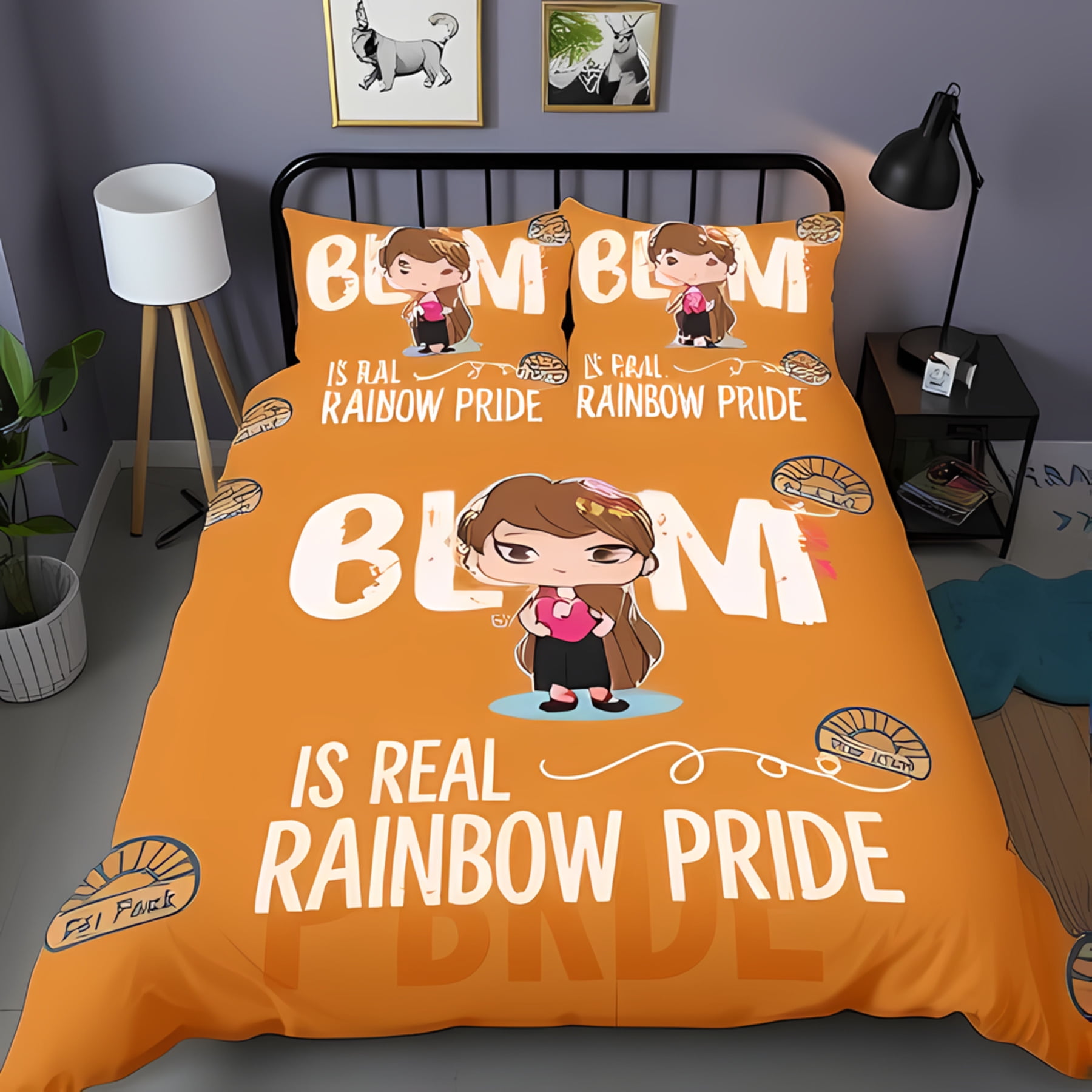 3-Piece Duvet Cover Set with Colorful Cartoon Character Design Orange ...