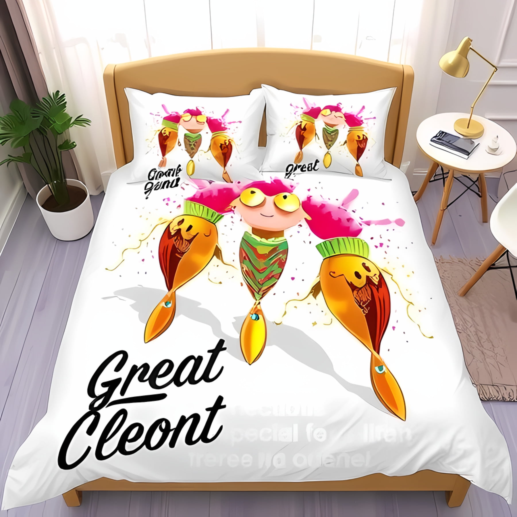 3-Piece Duvet Cover Set with Colorful Cartoon Character Pink Hair ...