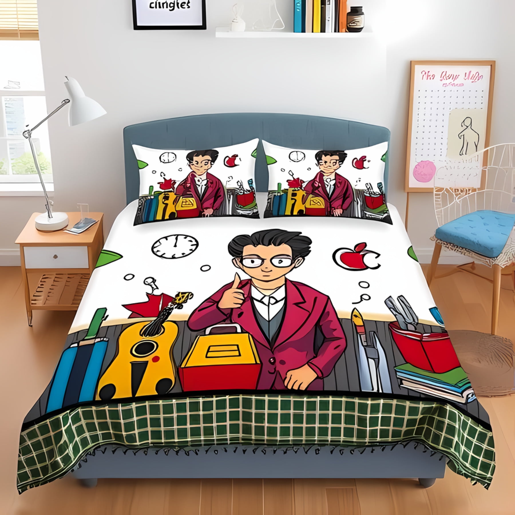 3-Piece Duvet Cover Set with Colorful Cartoon Characters & Musical ...
