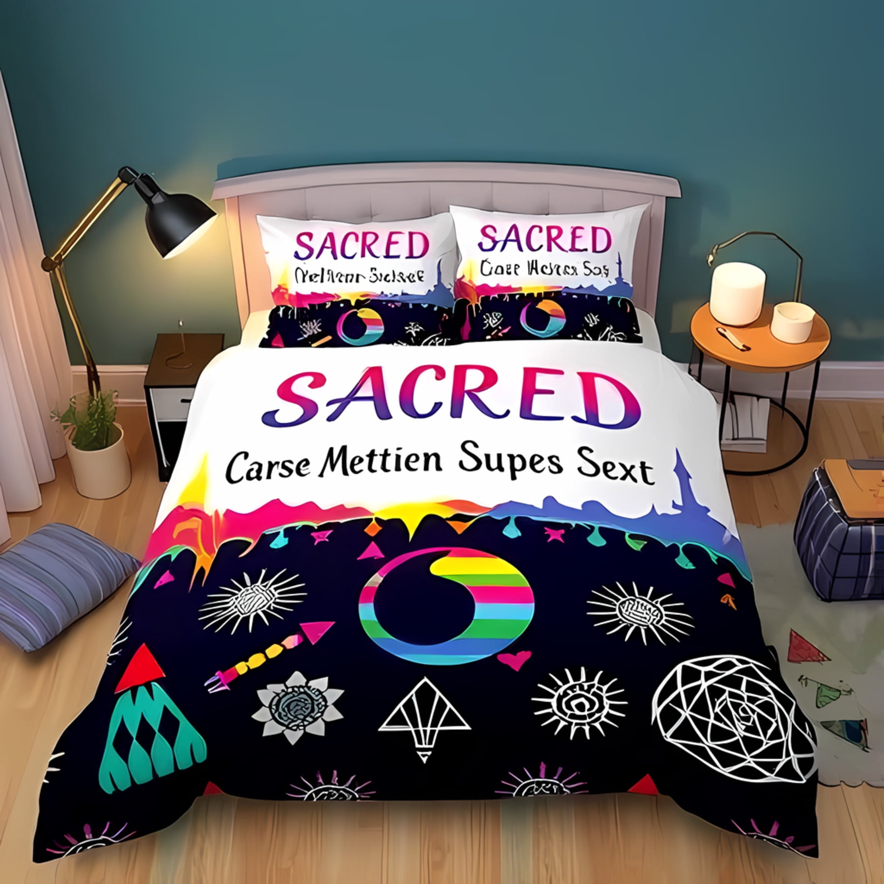 3-Piece Duvet Cover Set with Colorful Geometric Patterns & Spiritual ...