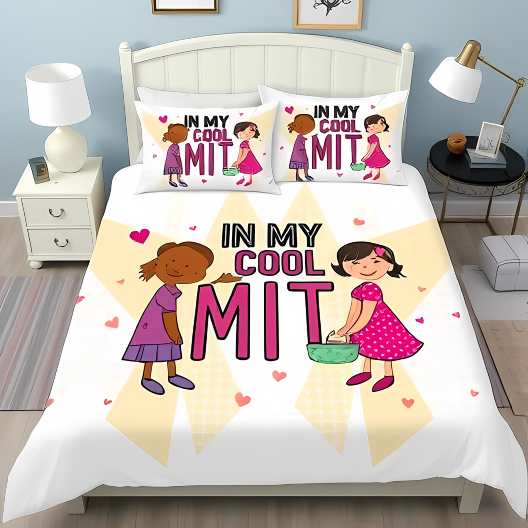 3-Piece Duvet Cover Set with Colorful Girls Hearts & Fun 'IN MY COOL ...