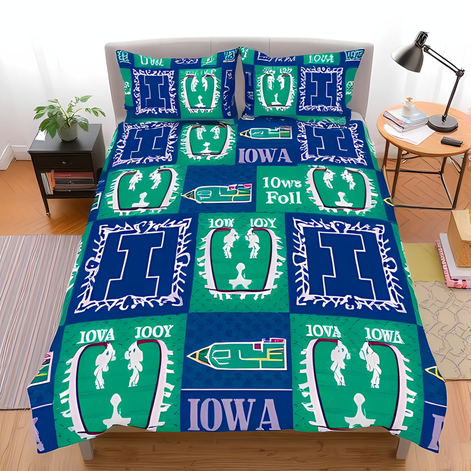 3-Piece Duvet Cover Set with Colorful Iowa & University Logos Blue ...