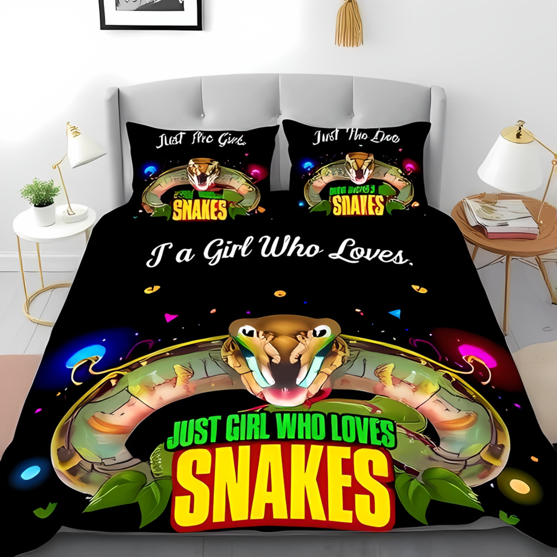 3-Piece Duvet Cover Set with Colorful Snake Design - Perfect for Snake ...