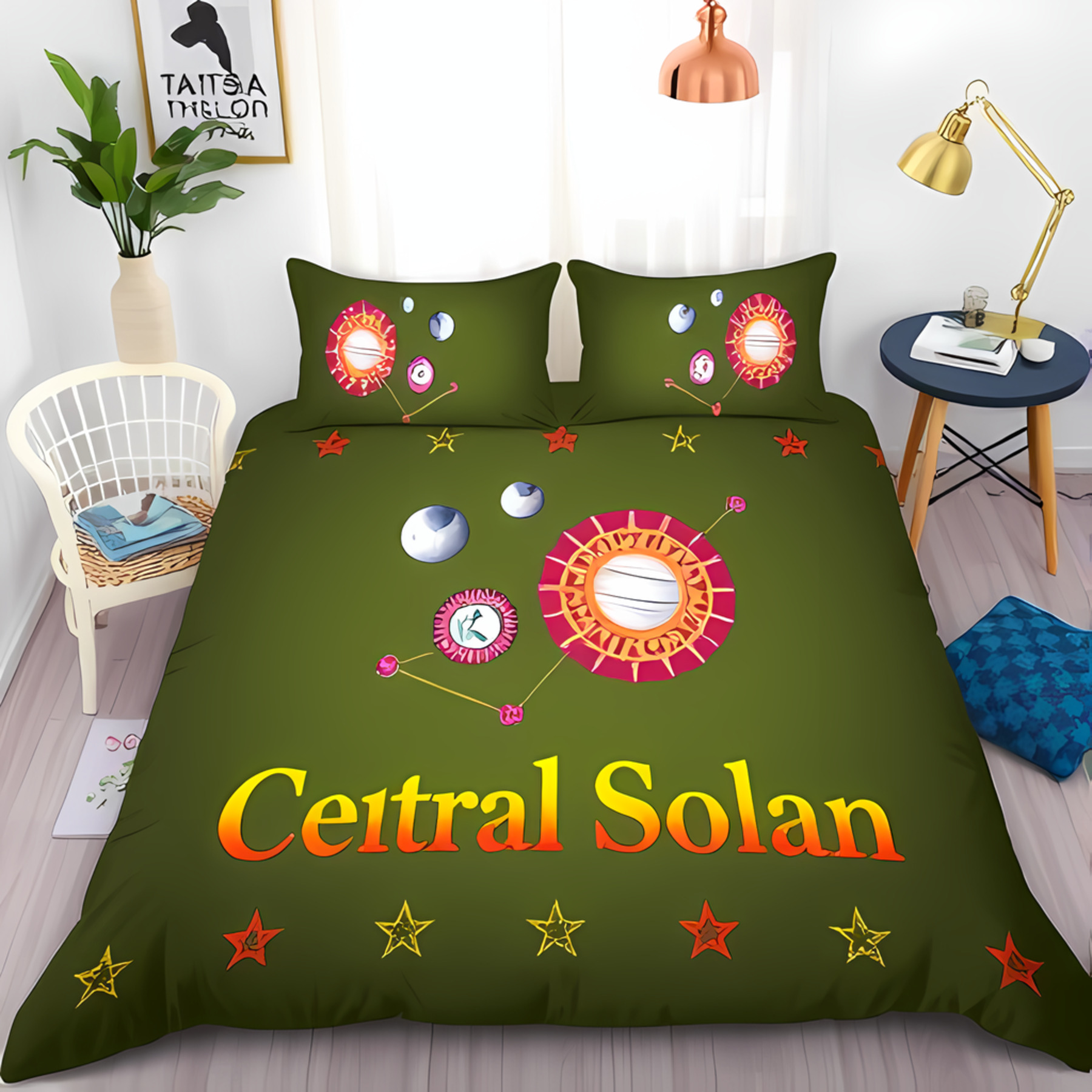 3-Piece Duvet Cover Set with Colorful Stars and Circular Patterns ...