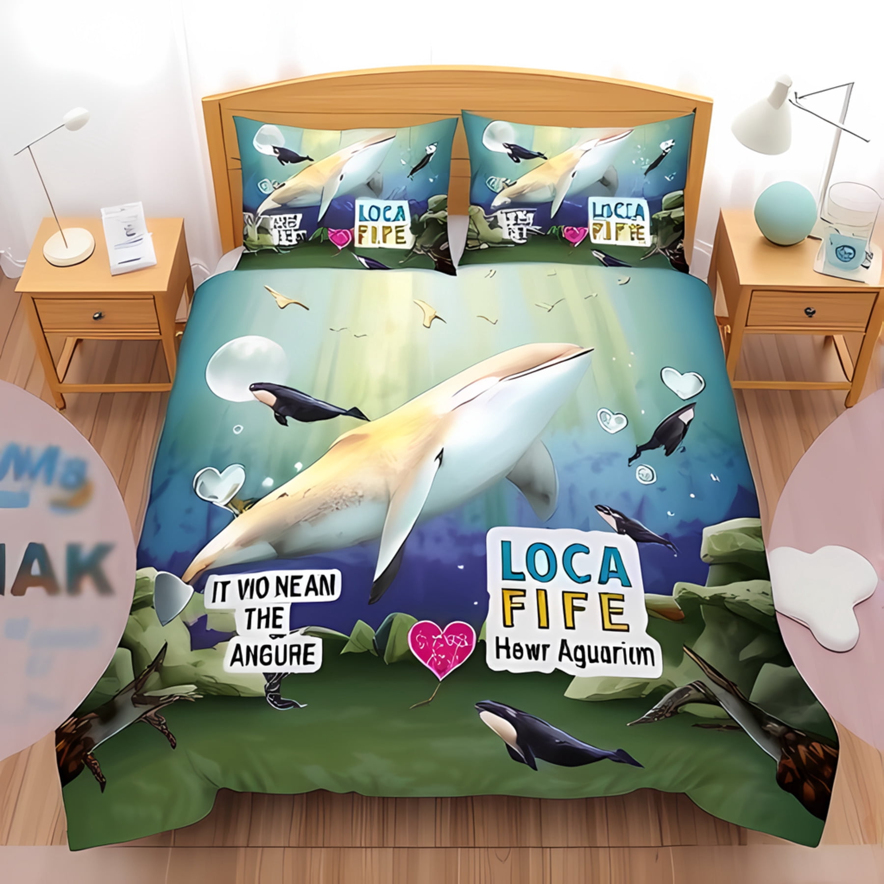 3-Piece Duvet Cover Set with Colorful Underwater Scene Featuring Whales ...