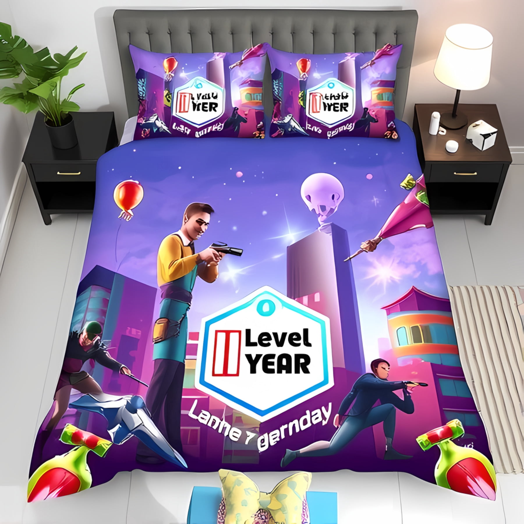 3-Piece Duvet Cover Set with Colorful & Whimsical Characters in Lively ...