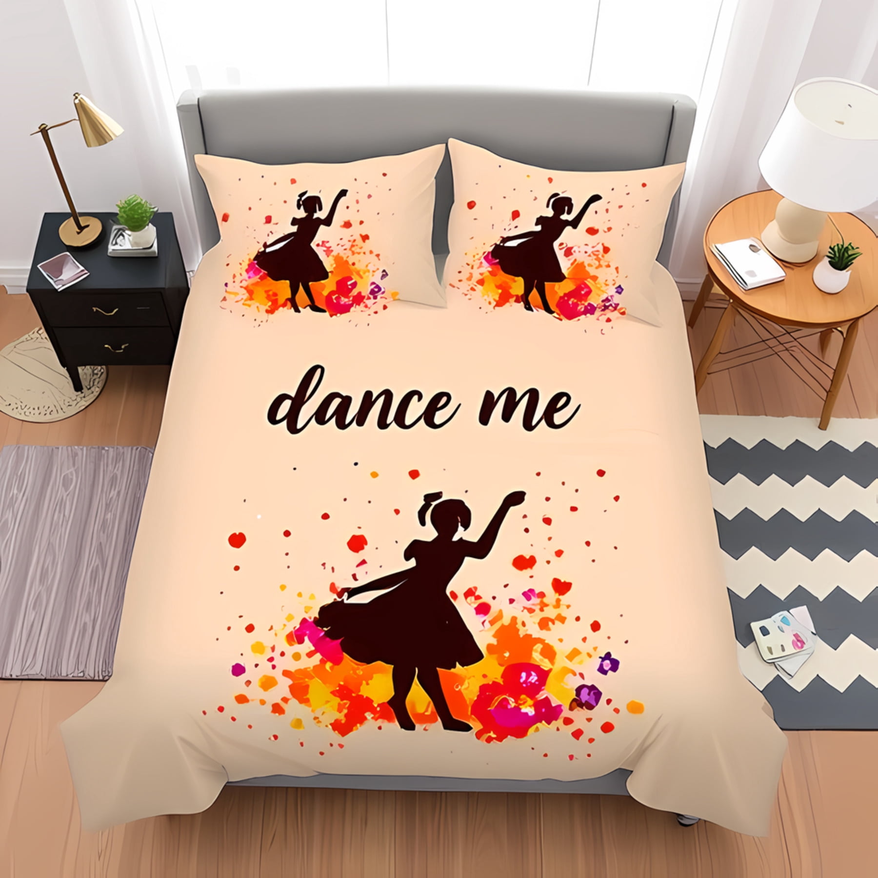 3-Piece Duvet Cover Set with Dancer & Vibrant Color Splash - Whimsical ...