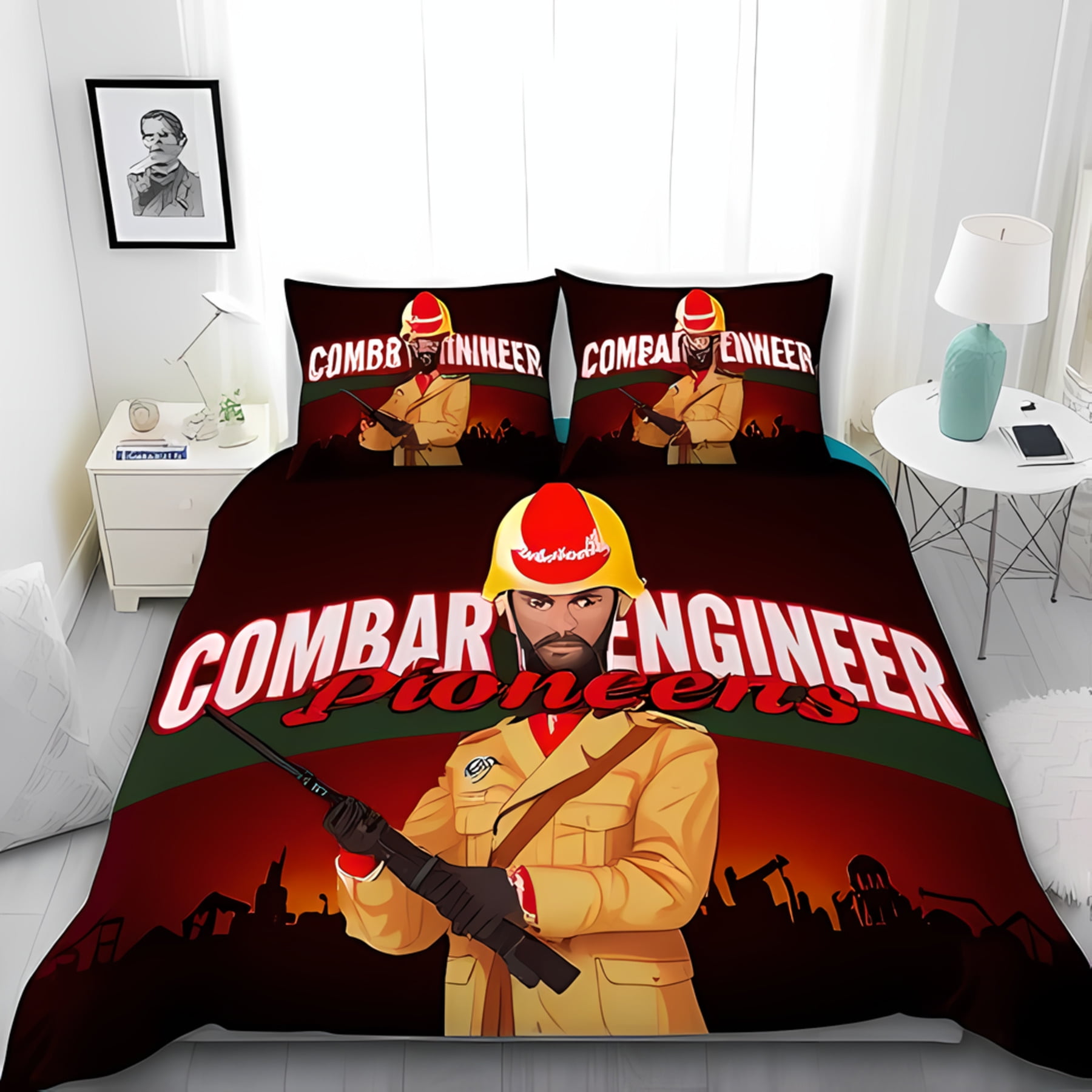 3-Piece Duvet Cover Set with Design Bold ' ENGINEER Pioneers' Text Rich ...