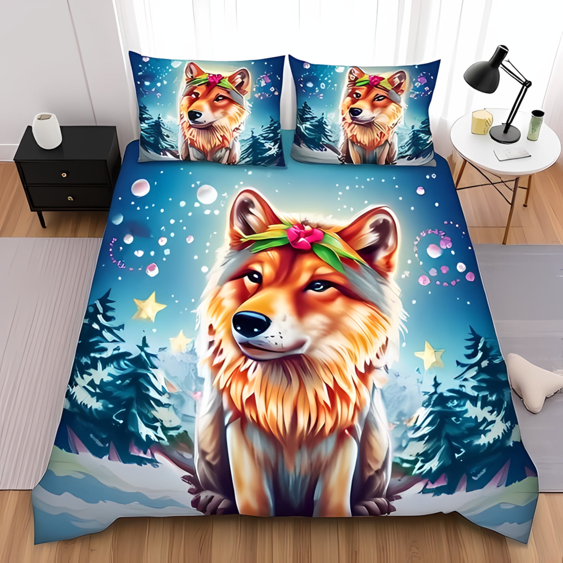 3-Piece Duvet Cover Set with Design in Starry Night Sky Includes ...