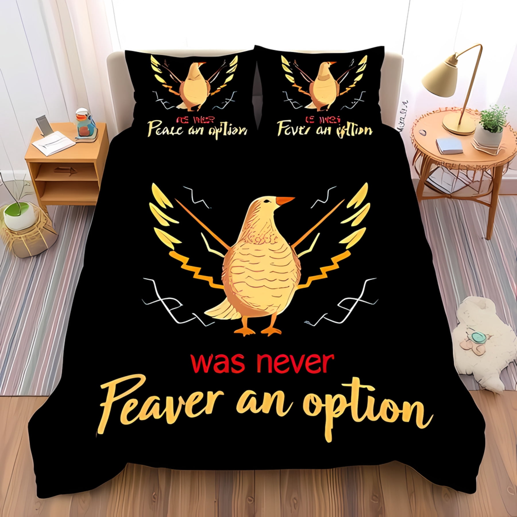 3-Piece Duvet Cover Set with Design on Black Background Colorful ...