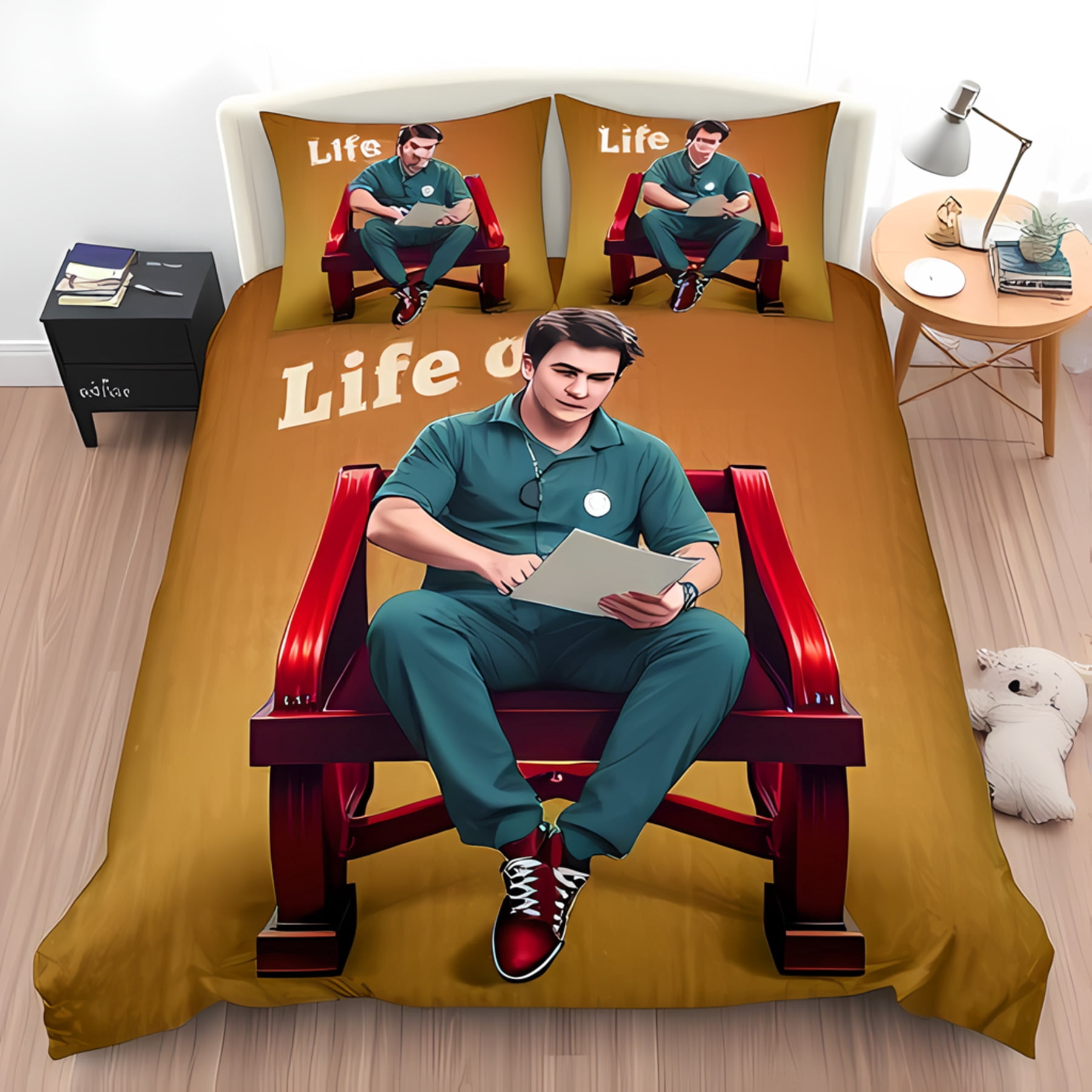 3-Piece Duvet Cover Set with Doctor Design Teal Scrubs & Red Chair ...